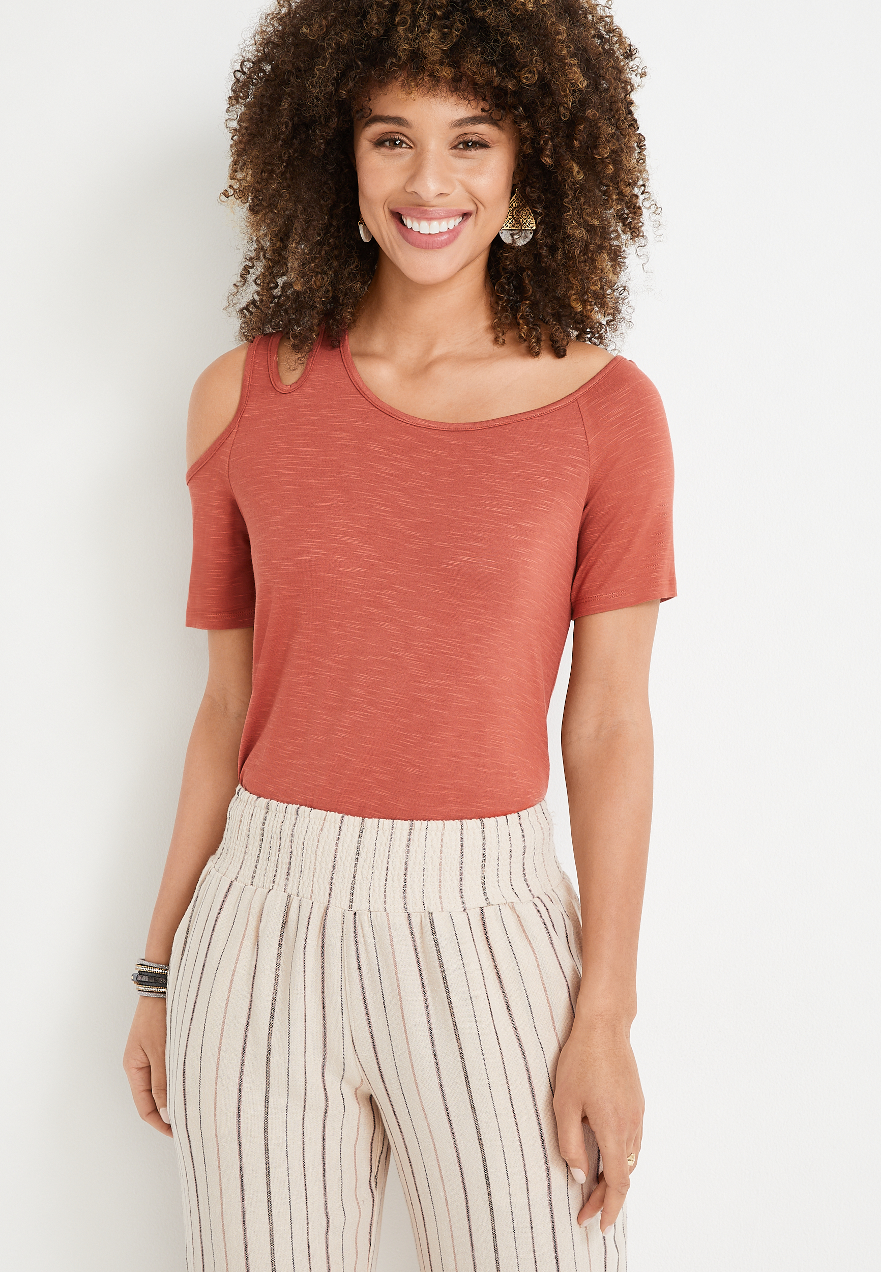 Solid Asymmetrical Cold Shoulder Top | maurices