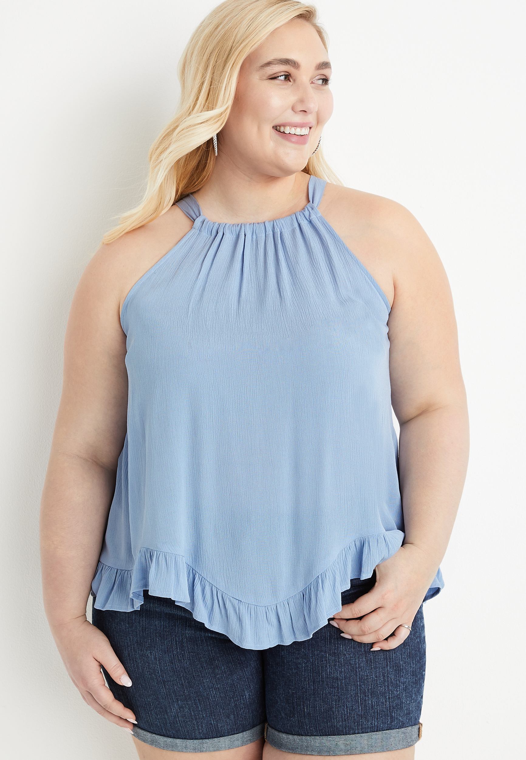Plus Size Solid Ruffle Halter Top | maurices