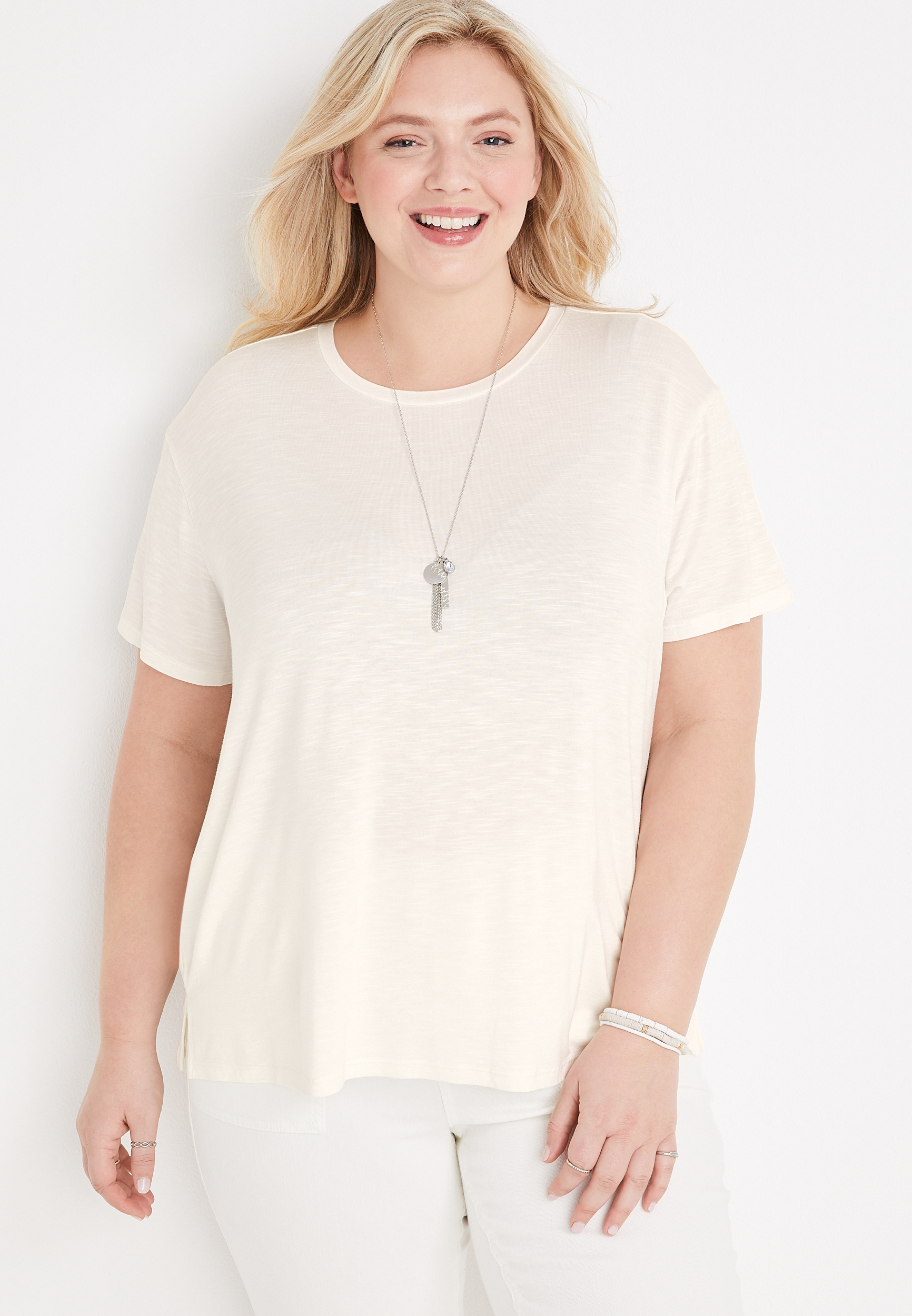 Plus Size 24/7 Flawless Solid Crew Neck Boyfriend Crop Tee | maurices