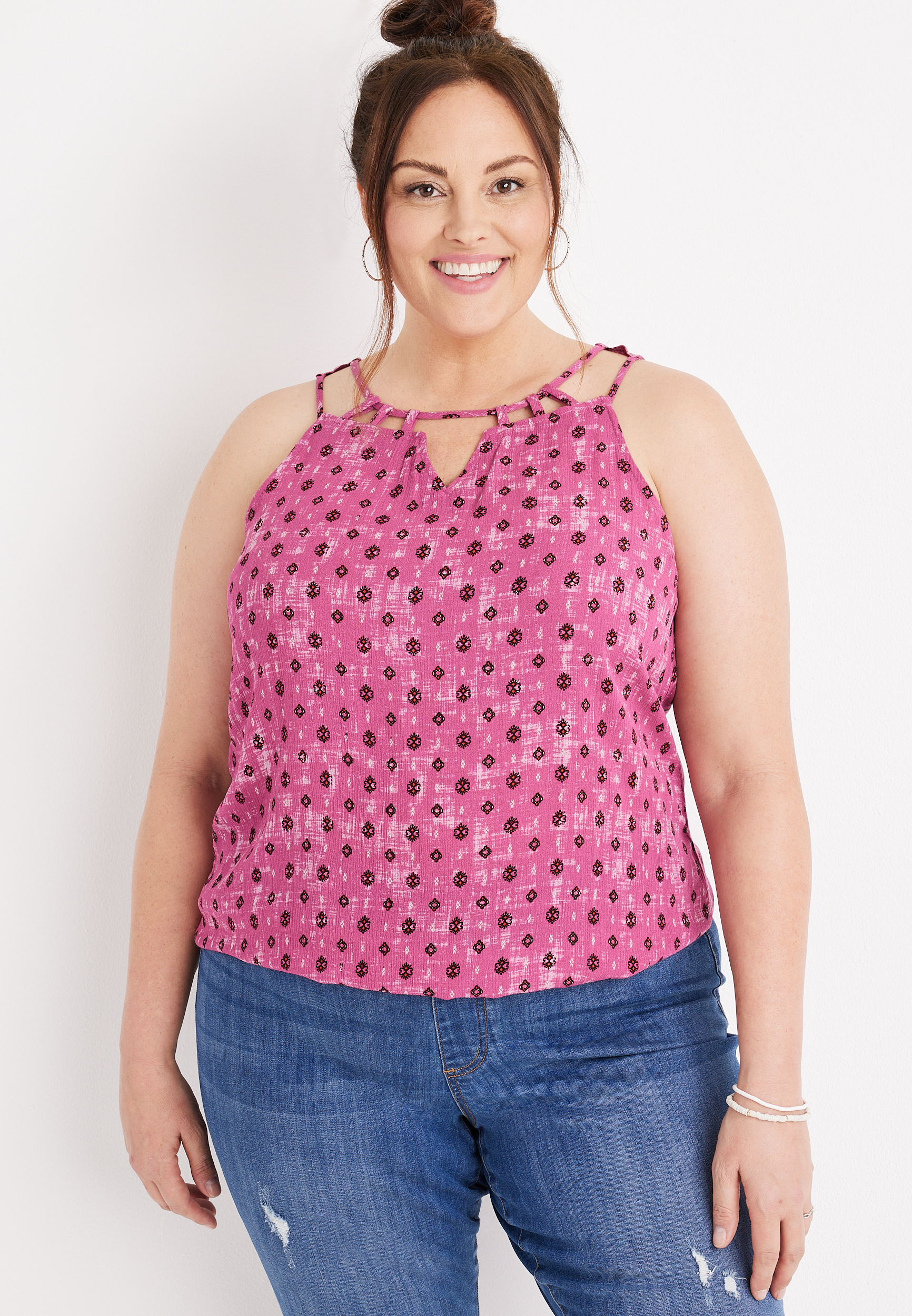 Plus Size Ikat Lattice Neck Tank Top | maurices
