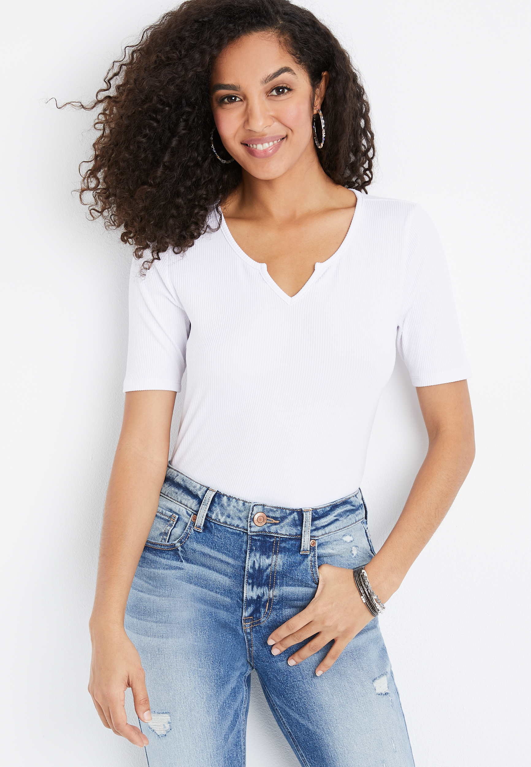 24/7 Flawless Solid Notch Neck Tuck In Tee | maurices
