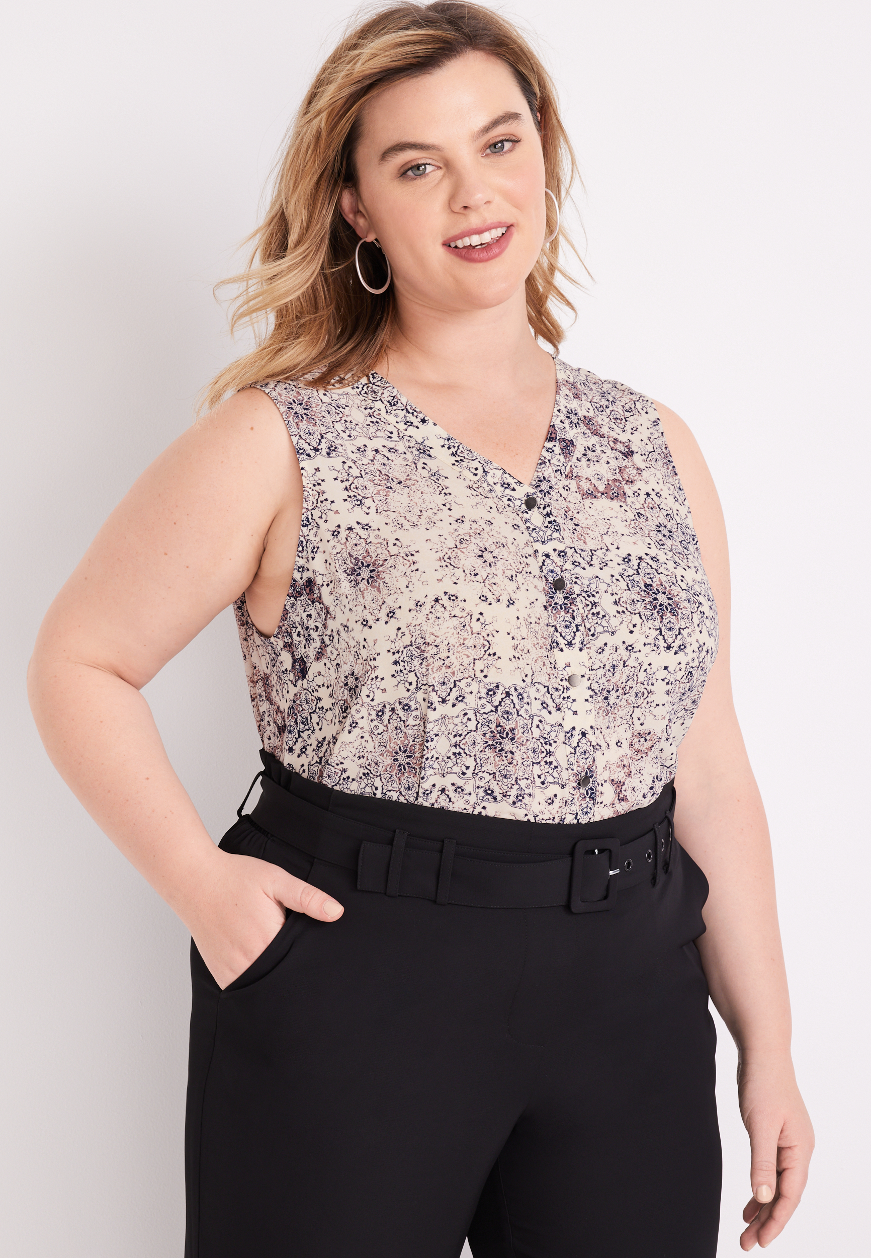 Plus Size Madison Medallion Button Down Tank Top | maurices