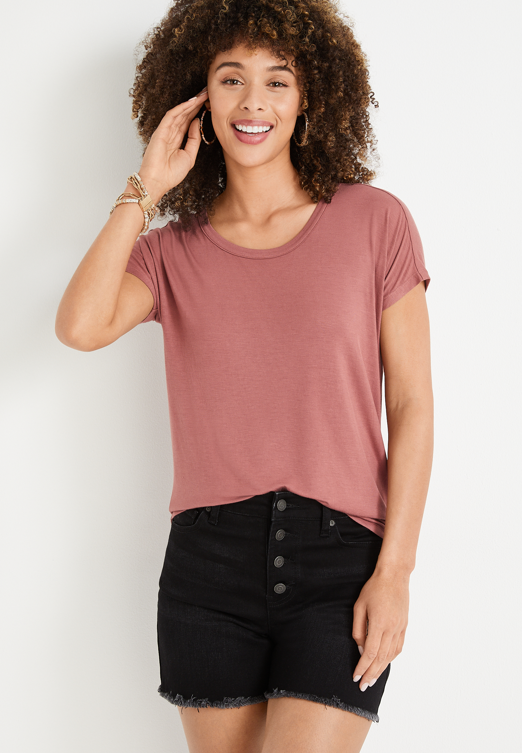 Solid Cowl Back Dolman Tee | maurices