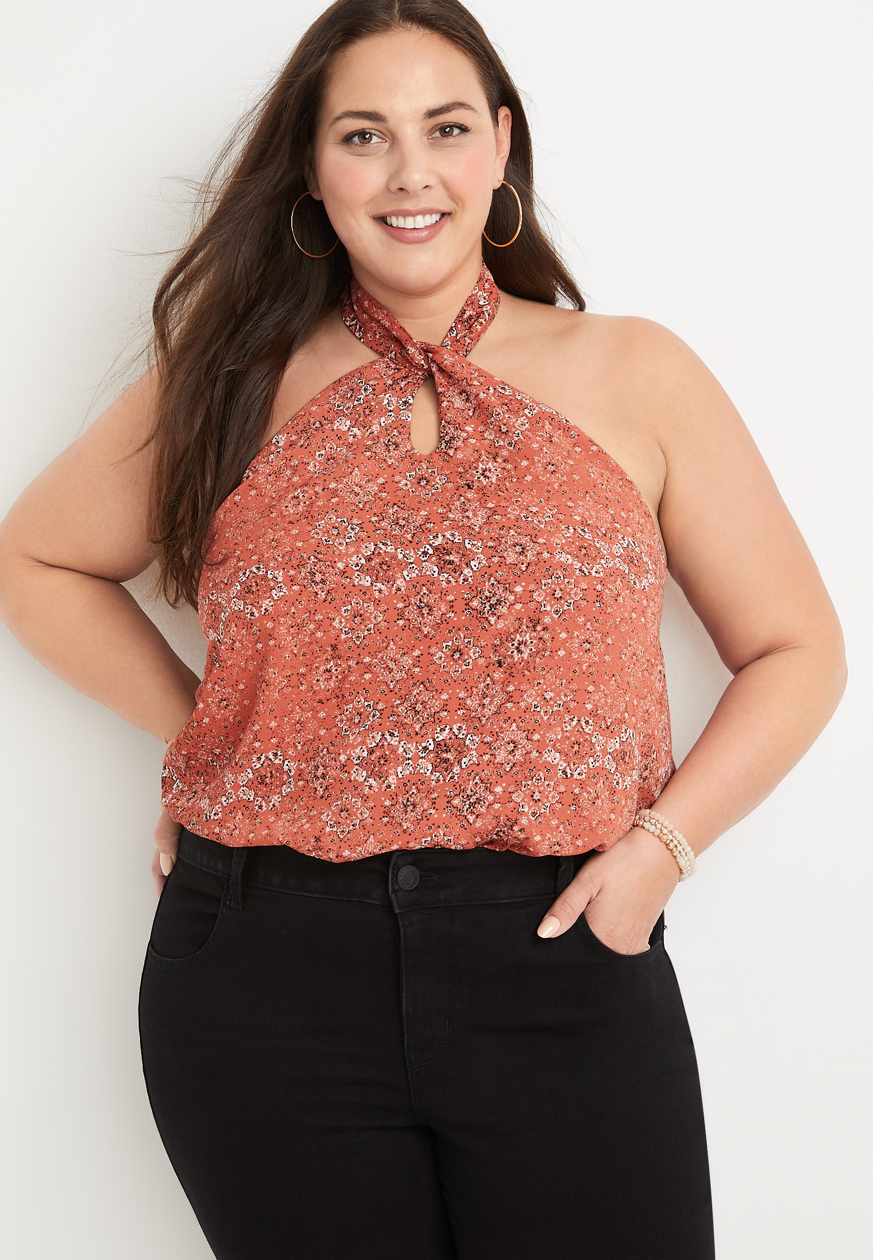 Plus Size Medallion Print Halter Neck Bodysuit Maurices