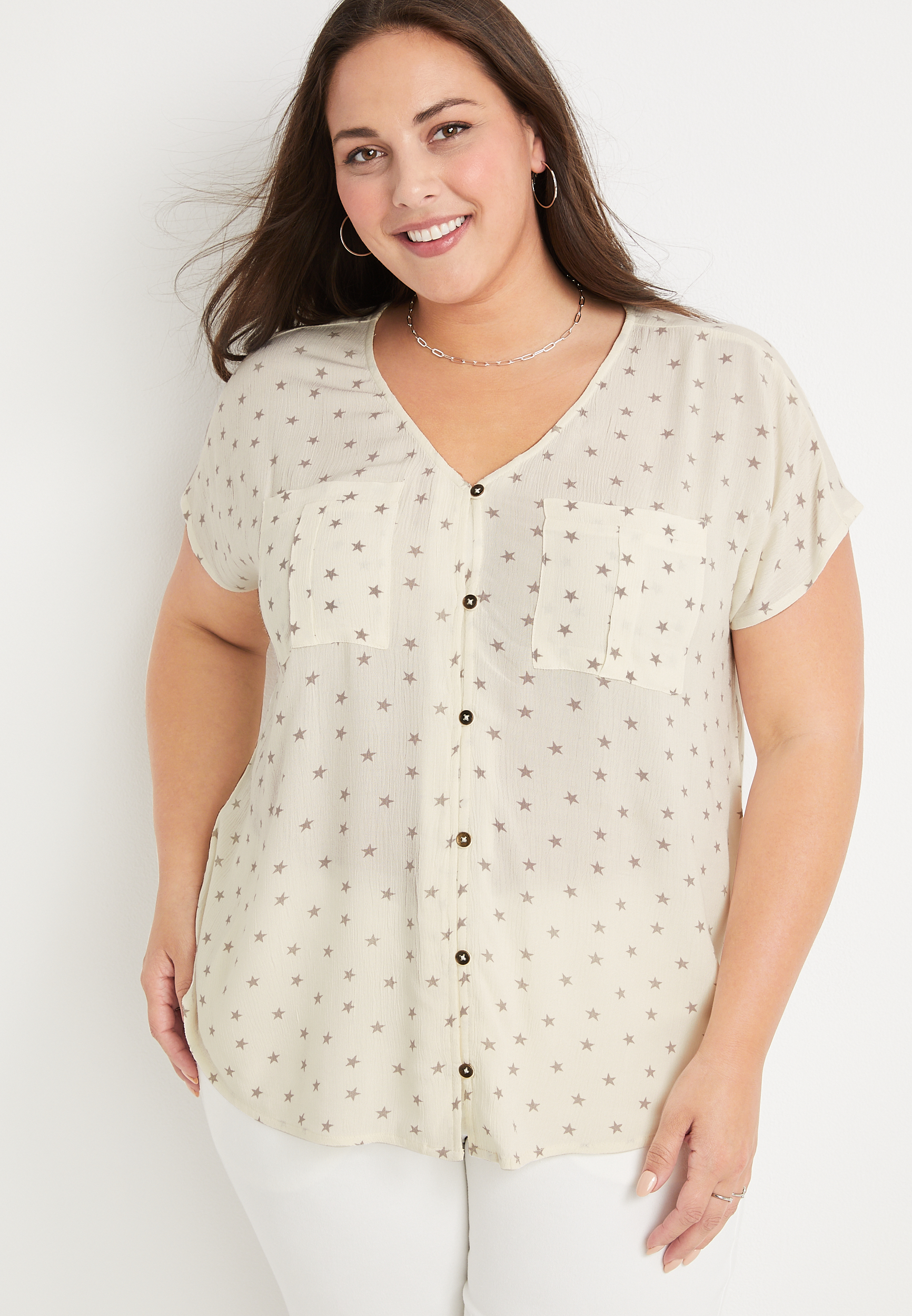 Plus Size Stars Button Down Blouse | maurices