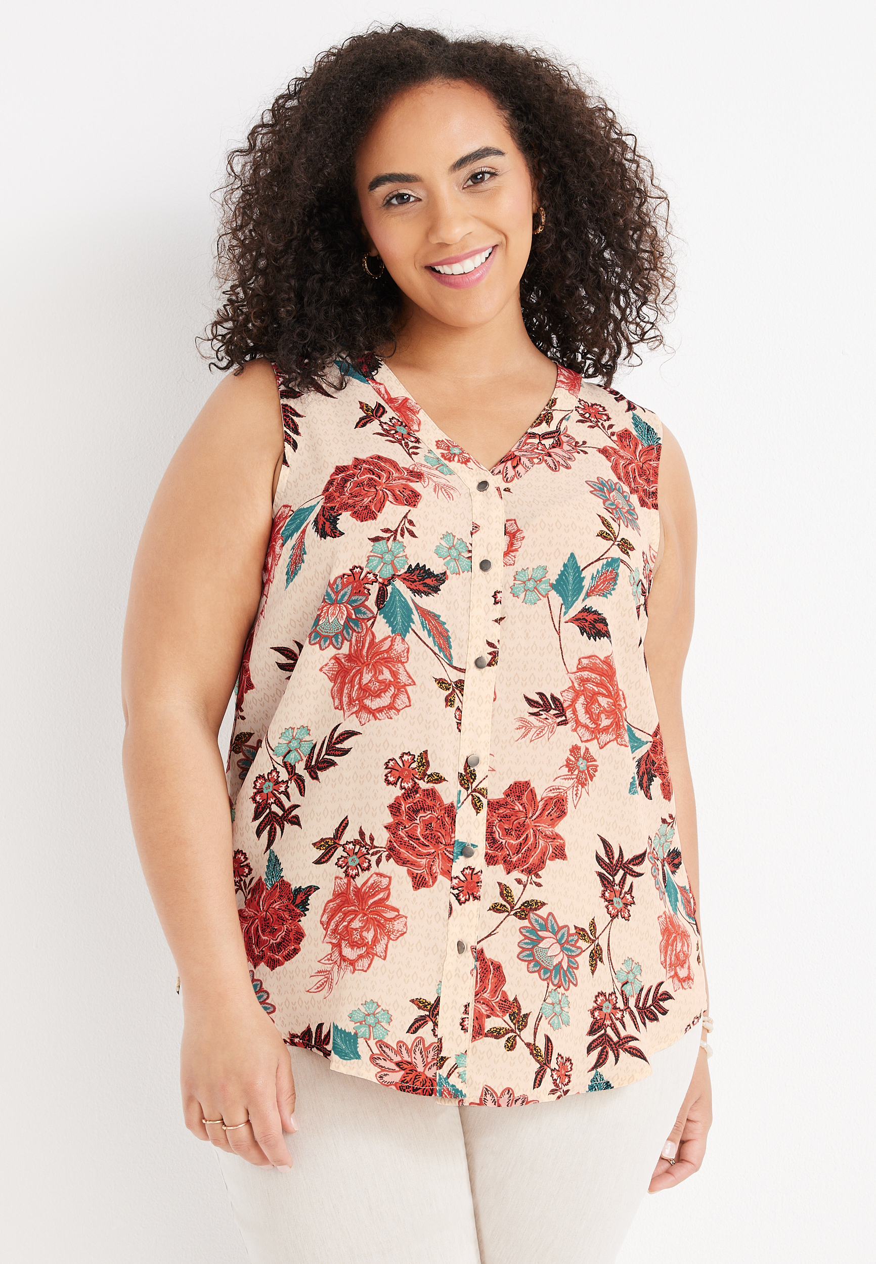 Plus Size Madison Floral Button Down Tank Top | maurices