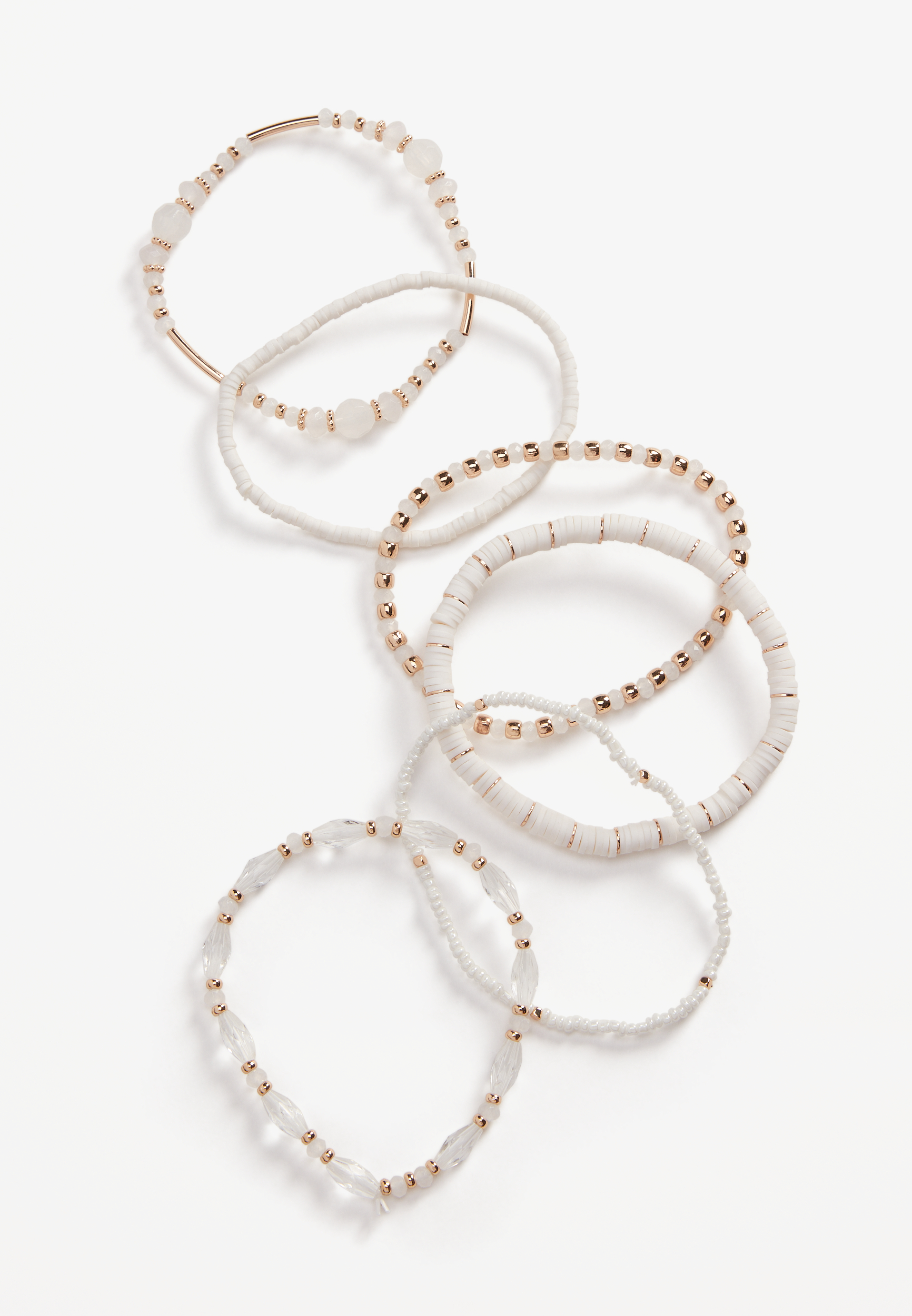 6 Piece White And Gold Beaded Stretch Bracelet Set Maurices
