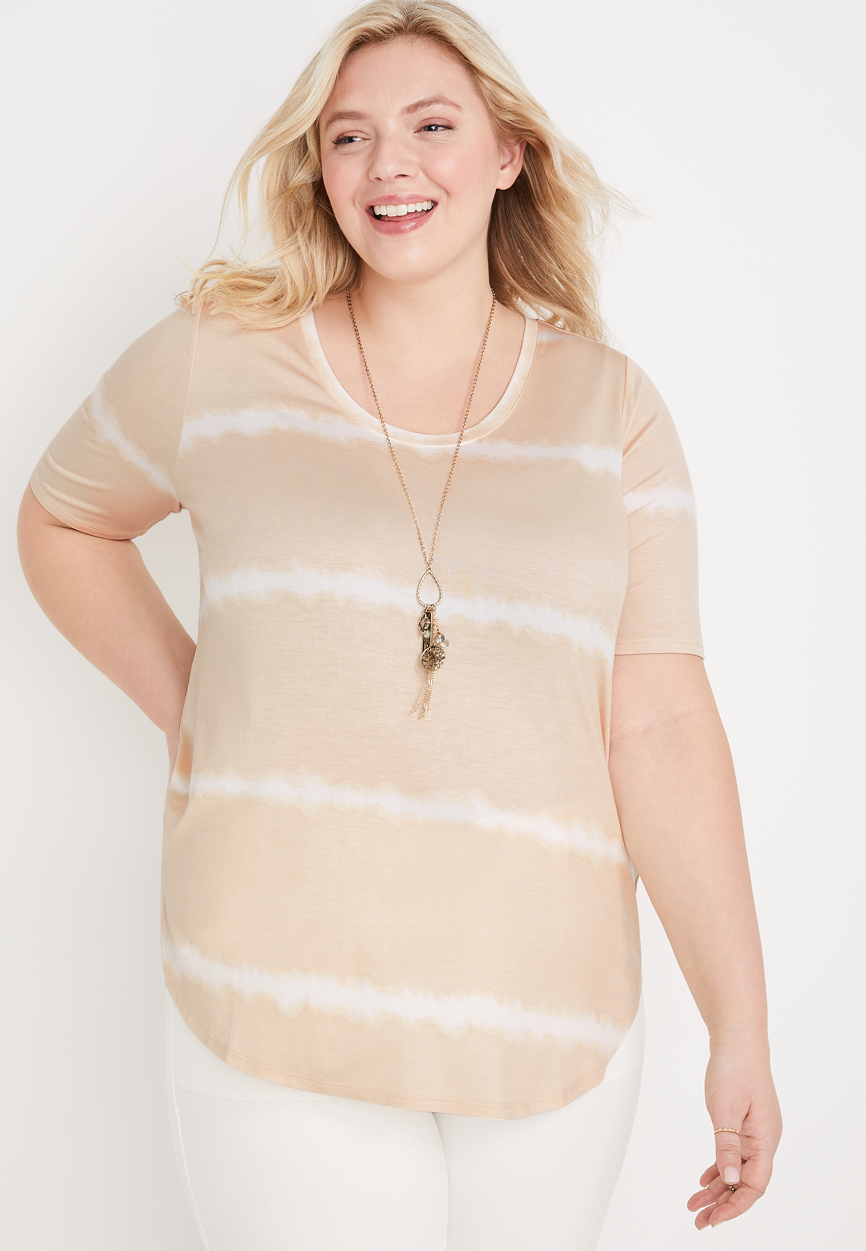 Plus Size 24/7 Flawless Striped Tie Dye Tunic Tee | maurices