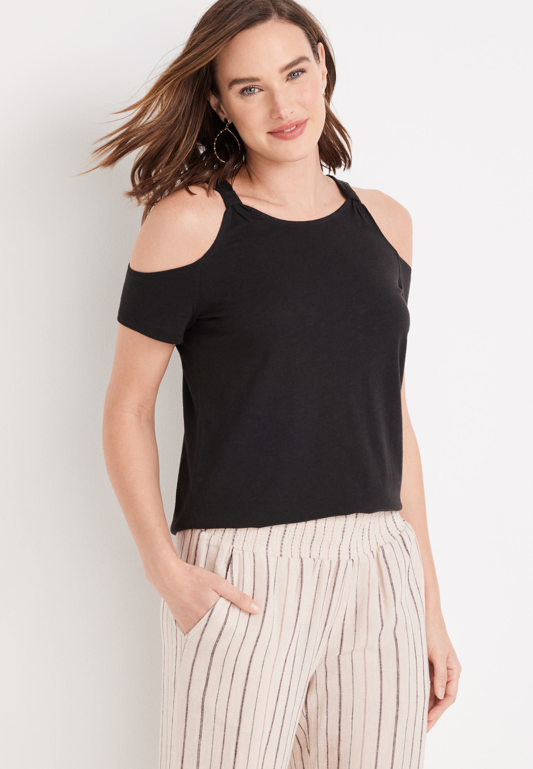 Solid Cold Shoulder Knot Tee | maurices
