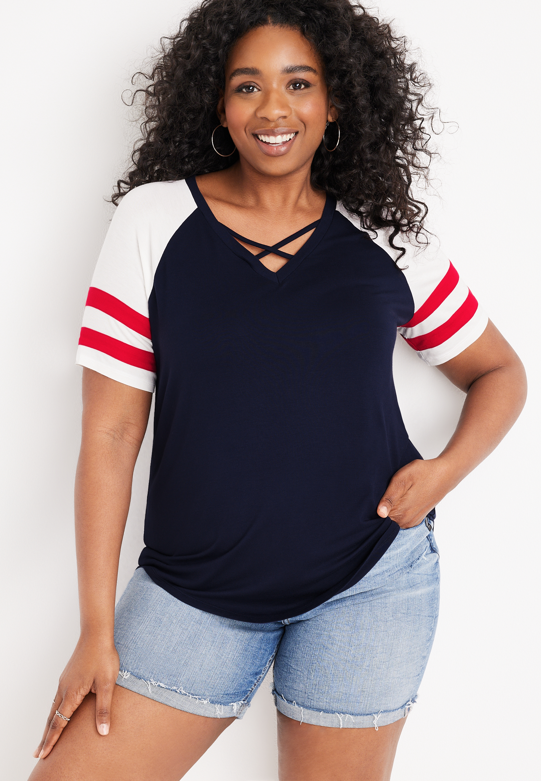 Plus Size Americana Short Sleeve Baseball Tee | maurices