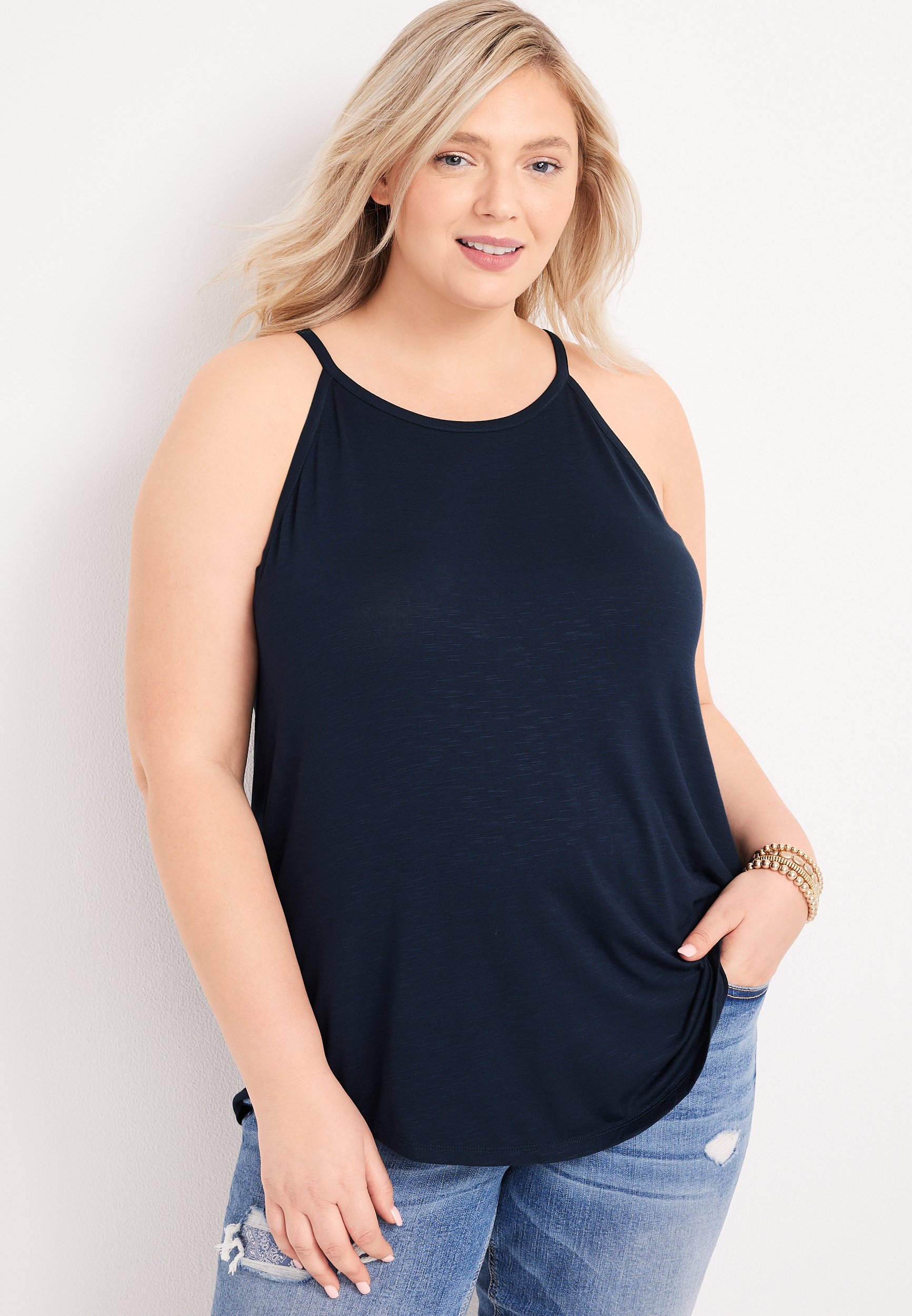 Plus Size 24/7 Flawless Solid High Neck Tank Top | maurices