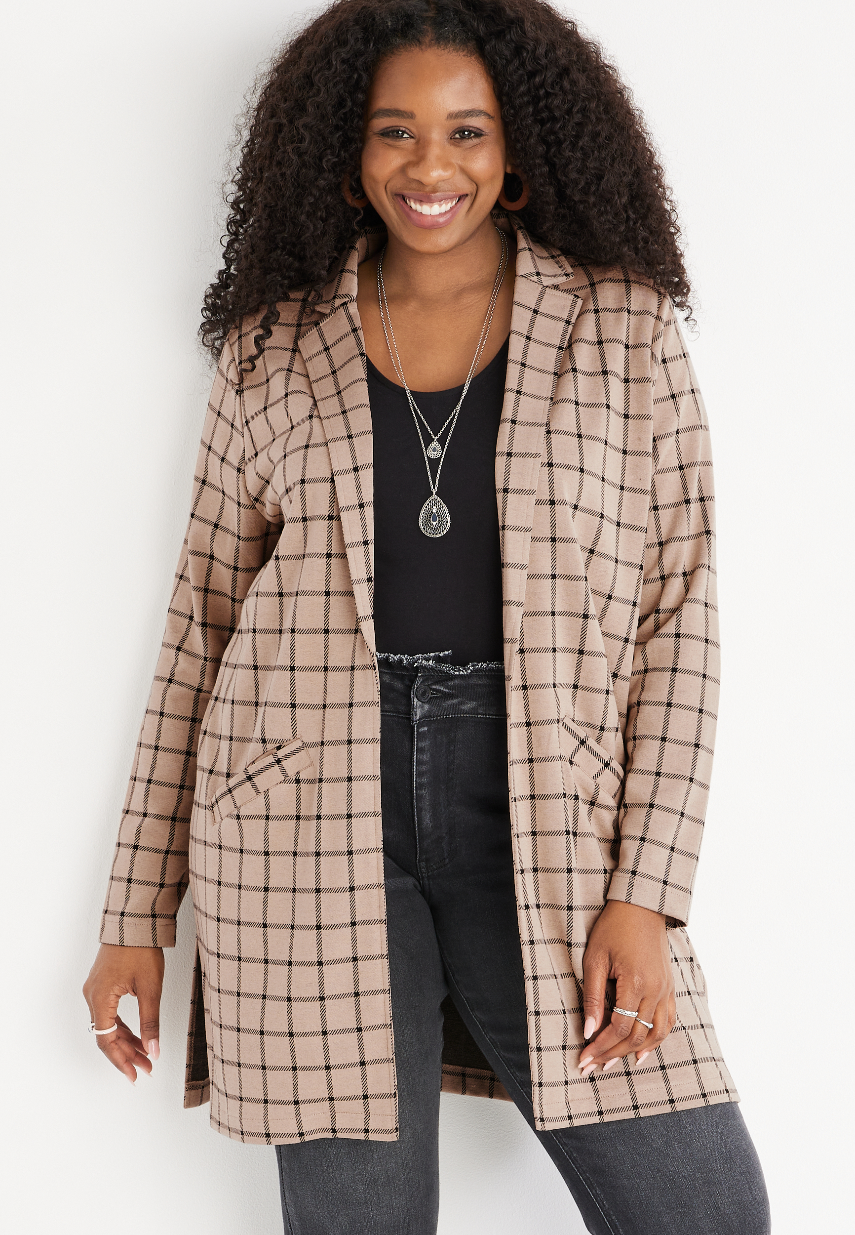 Plus Size Plaid Duster Blazer Maurices