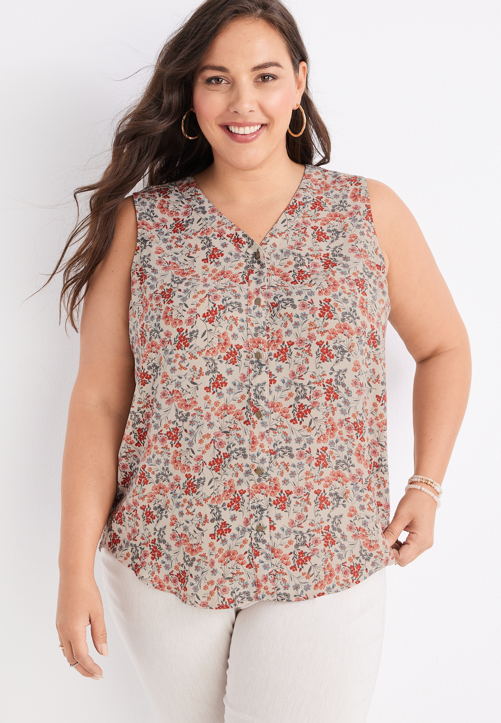 Plus Size Madison Floral Button Down Tank Top | maurices