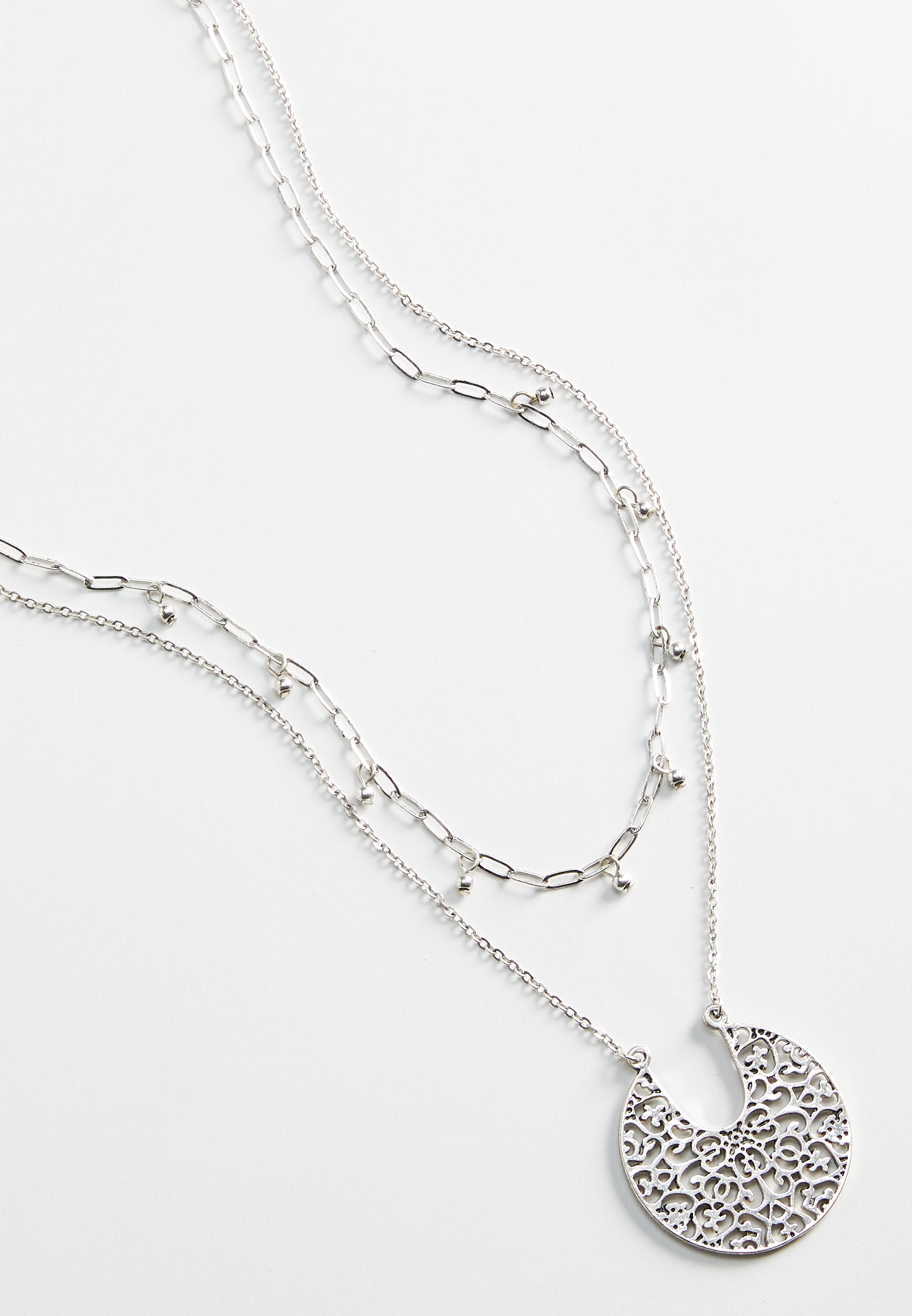 Silver Geometric Cut Out Layered Necklace | maurices