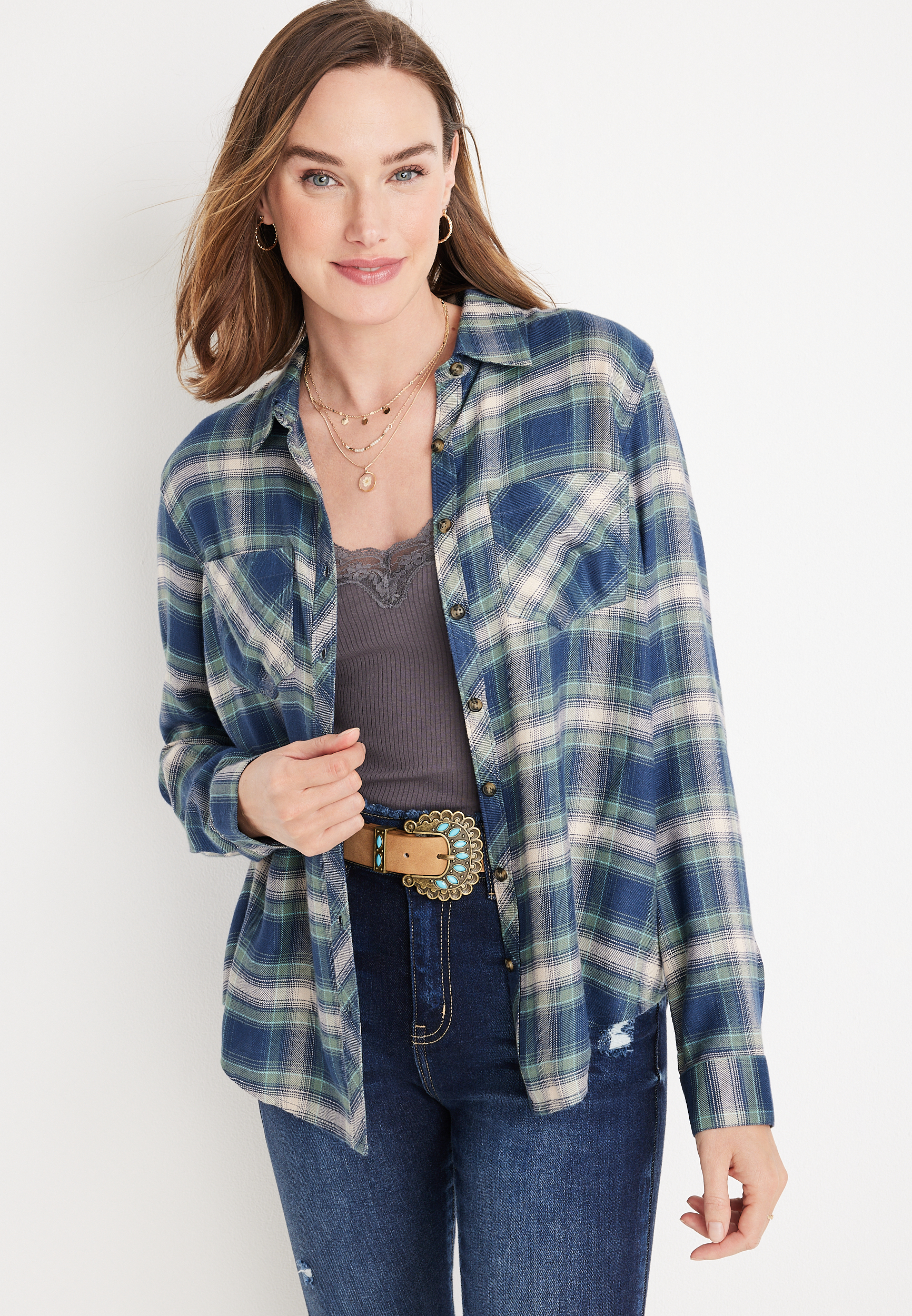 Women's Plaid & Button Down Shirts | Shackets | maurices