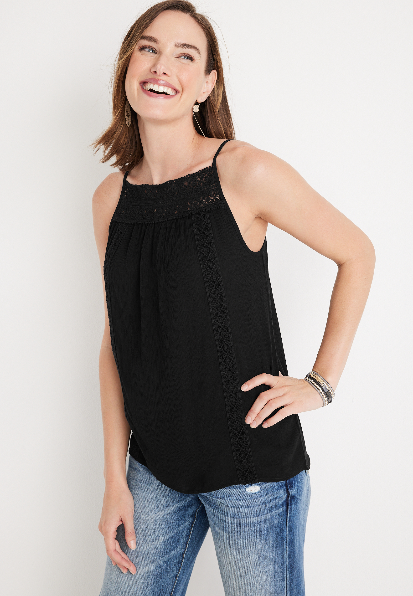 Crochet Trim High Neck Cami | maurices