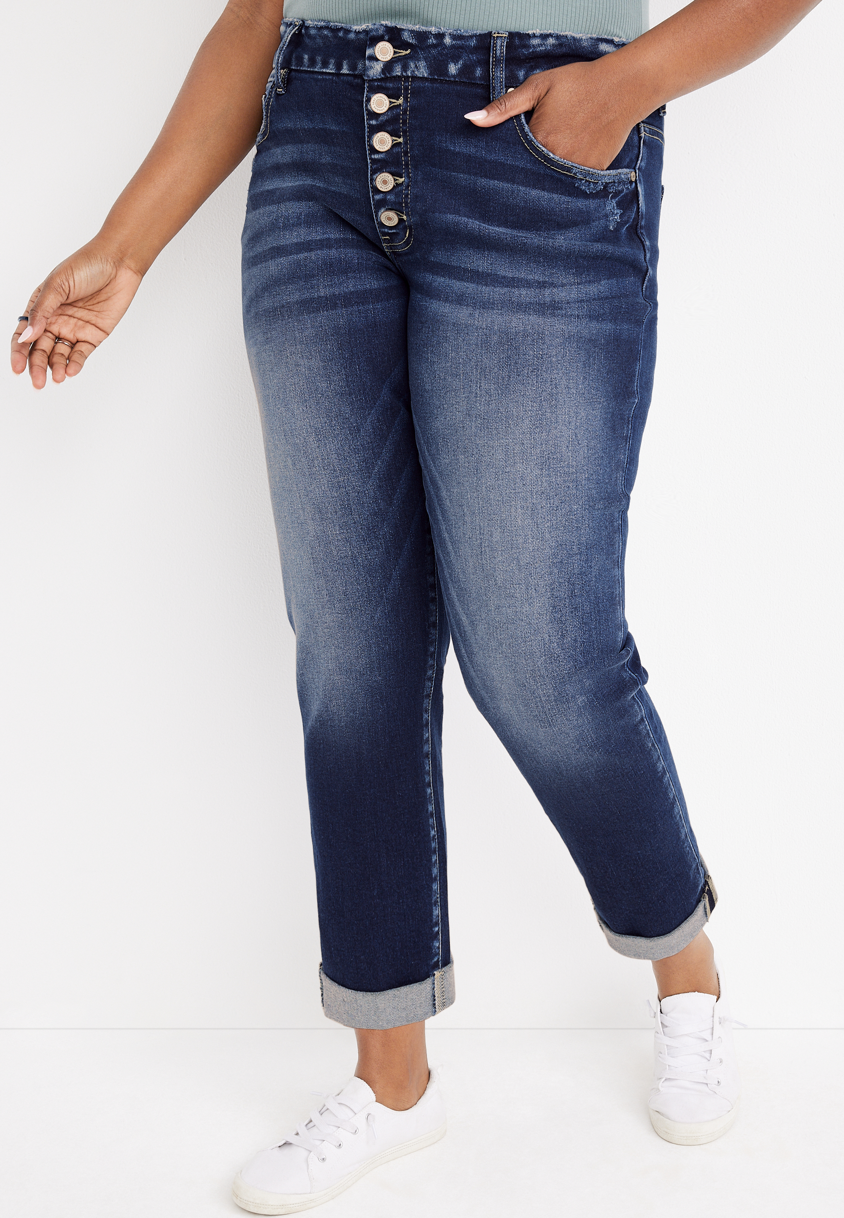 Plus Size KanCan™ Boyfriend Mid Rise Button Fly Jean | maurices