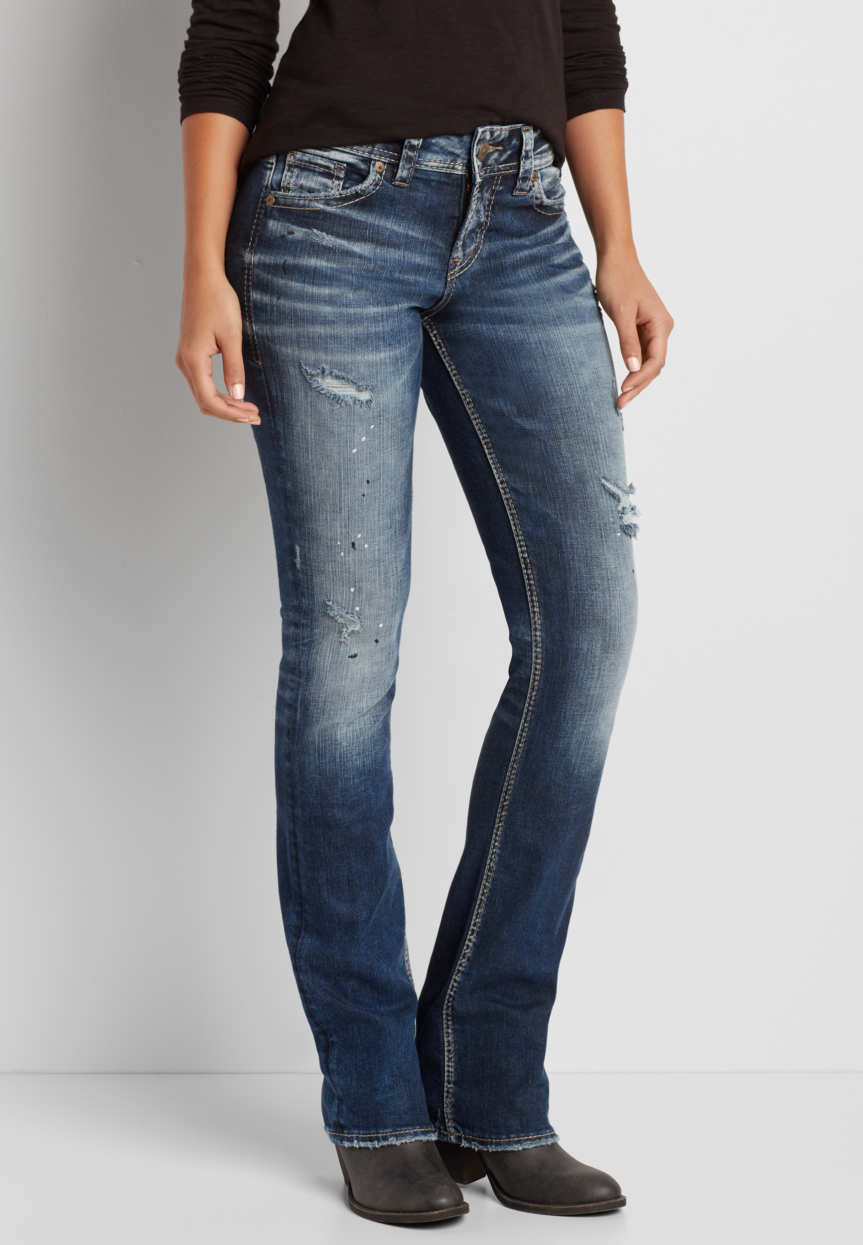 Silver Jeans Co.® Suki slim boot jeans with paint splatter | maurices