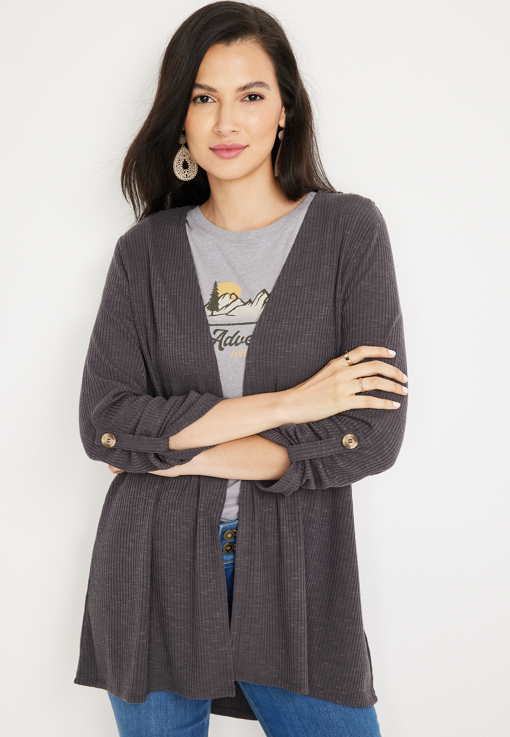 Solid Crochet Back Cardigan | maurices