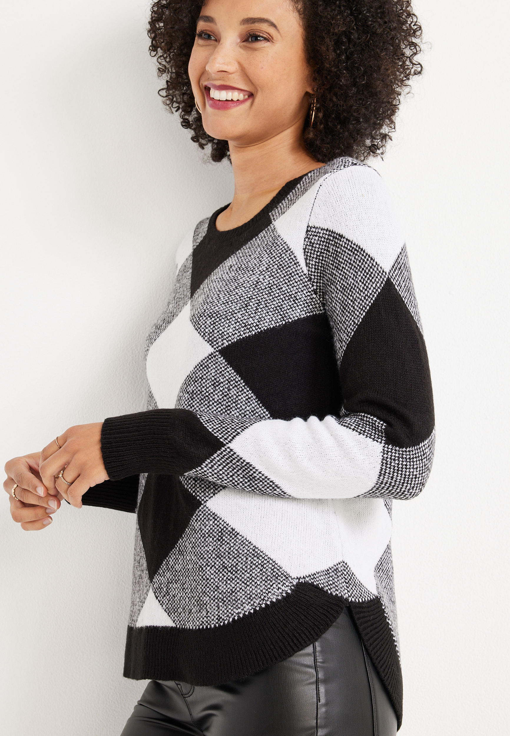 Buffalo Plaid Round Hem Sweater | maurices