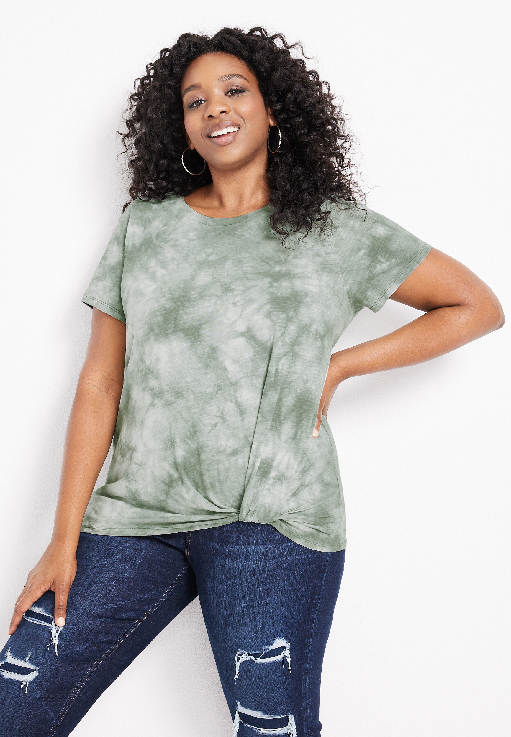 Plus Size 24/7 Forever Tie Dye Knot Hem Tee | maurices