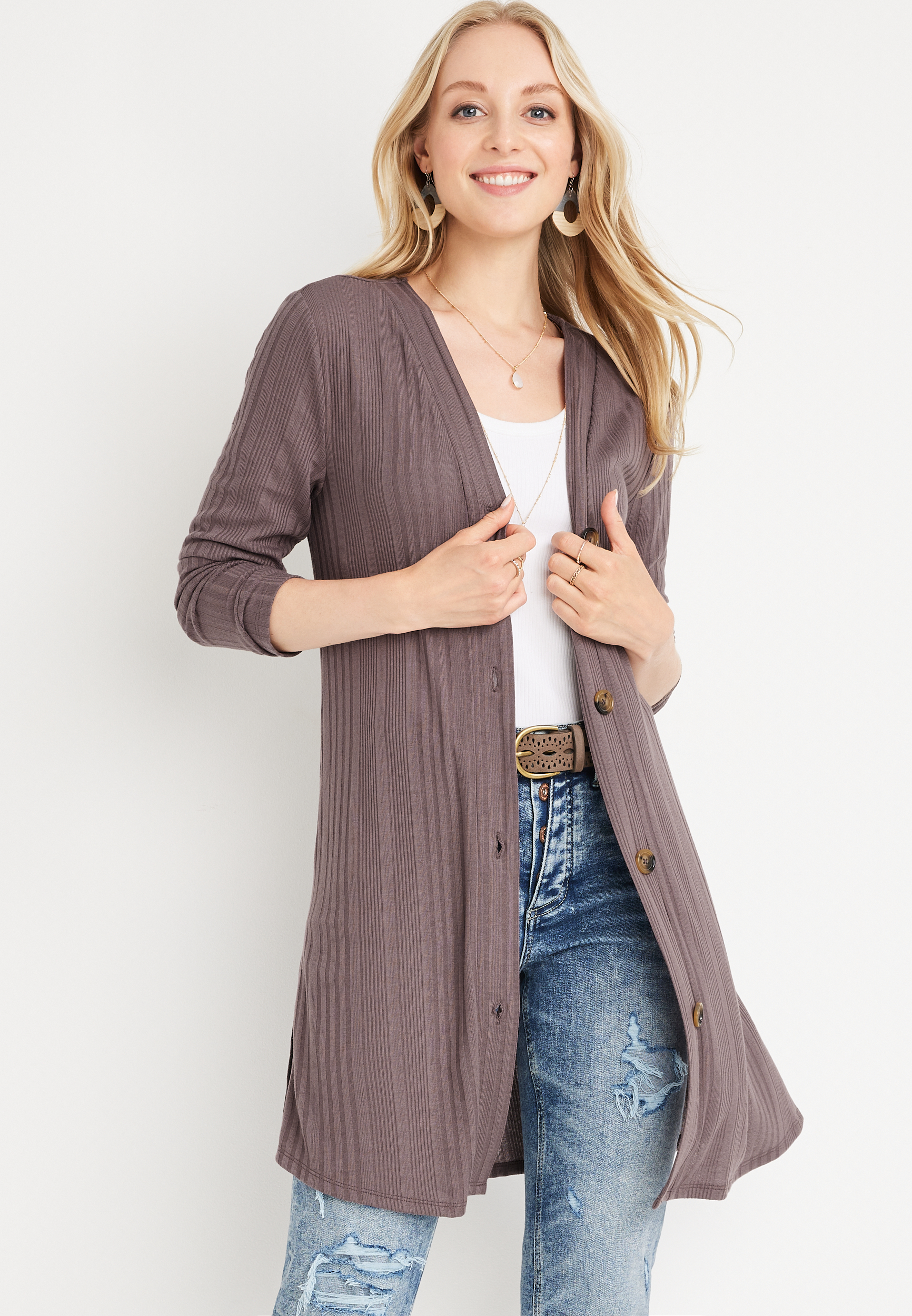 Solid Button Front Duster Cardigan | maurices