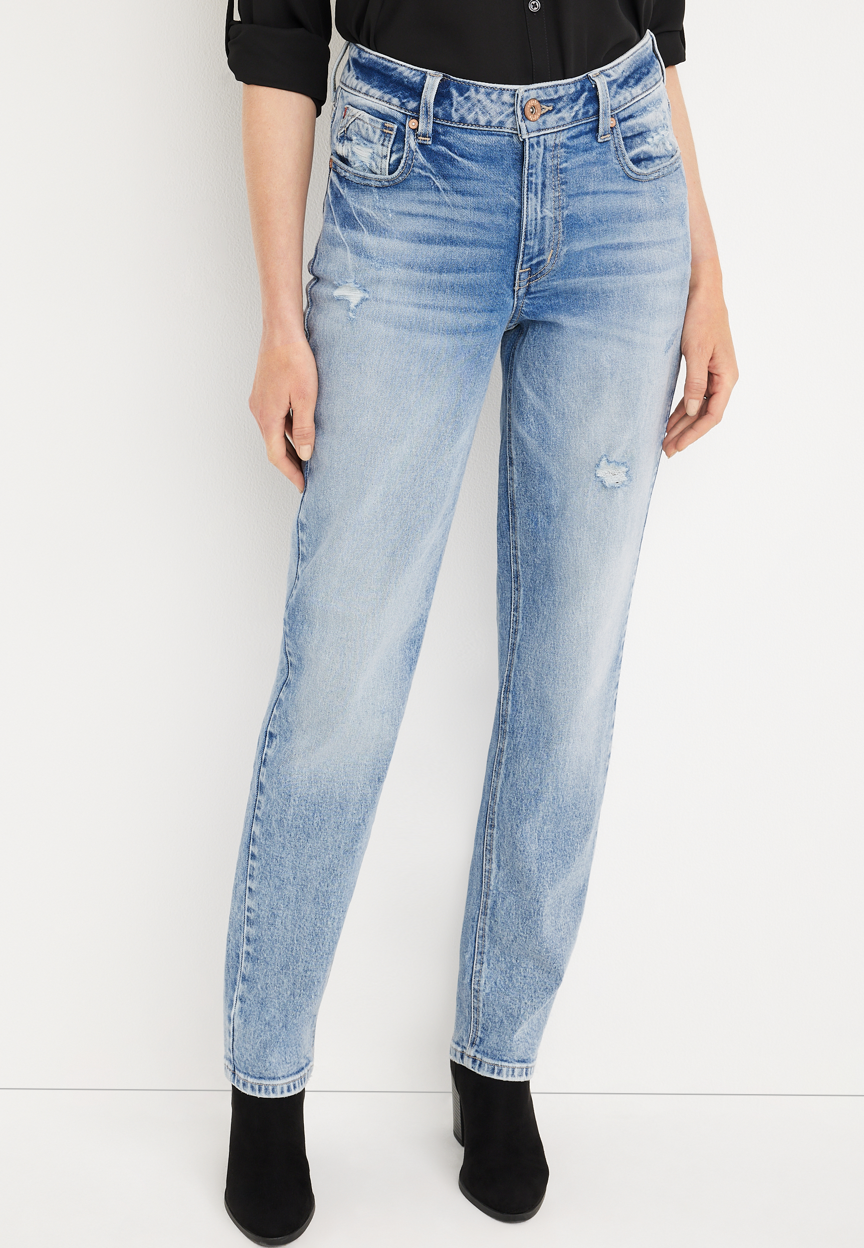 edgely™ Loose Straight Super High Rise Ripped Jean | maurices