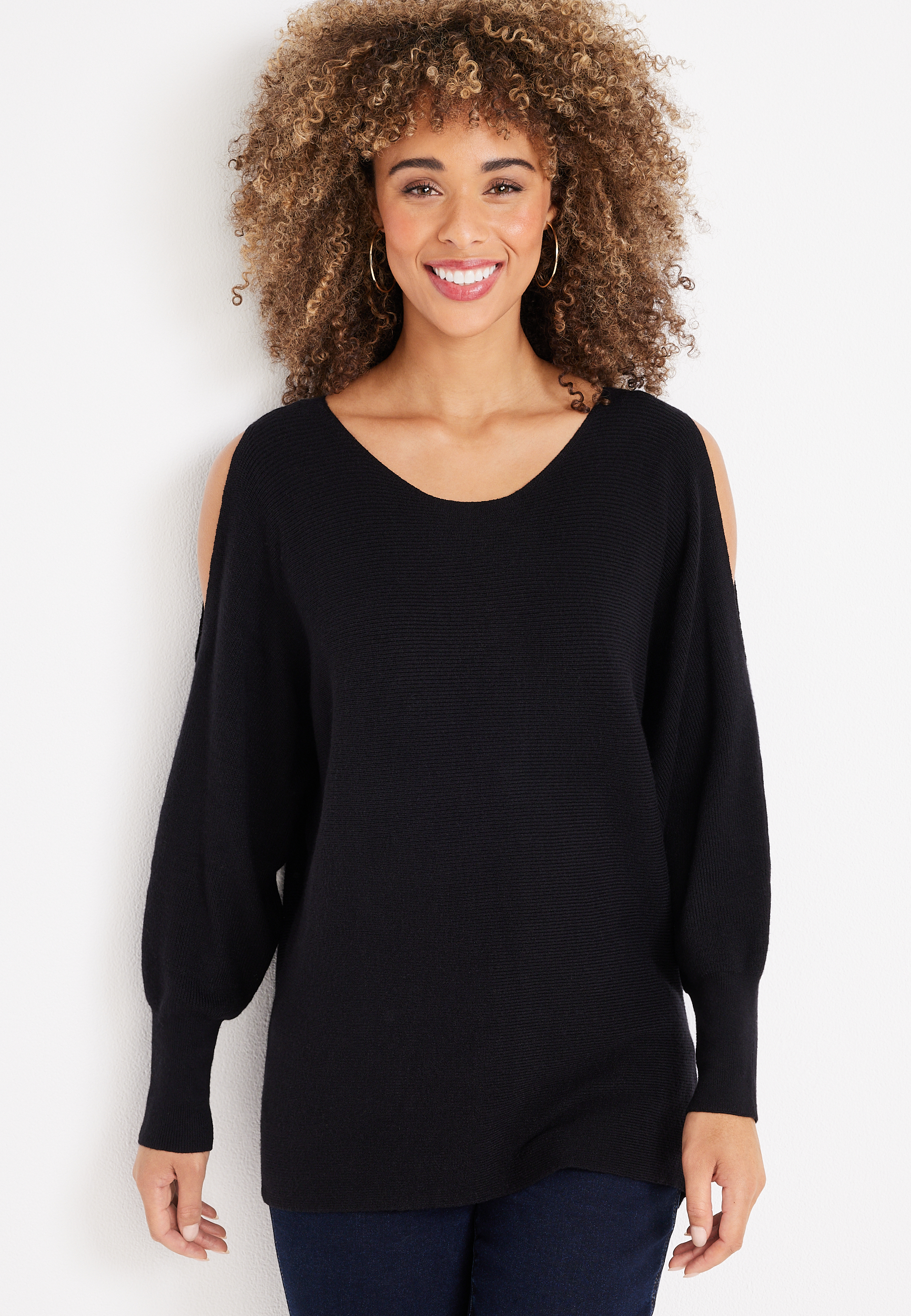 Ribbed Cold Shoulder Sweater | maurices