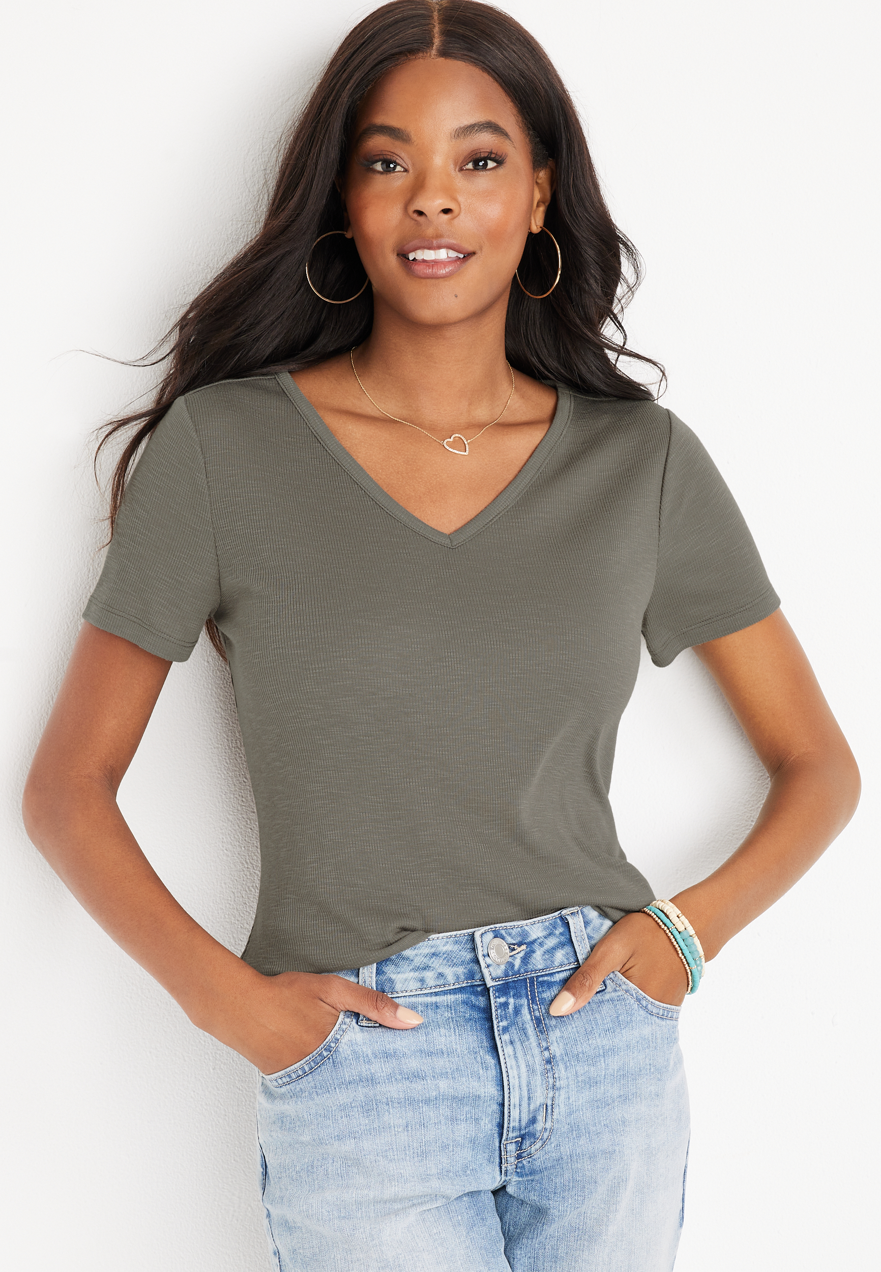 24/7 Flawless Solid Rib Knit Tuck In Tee | maurices