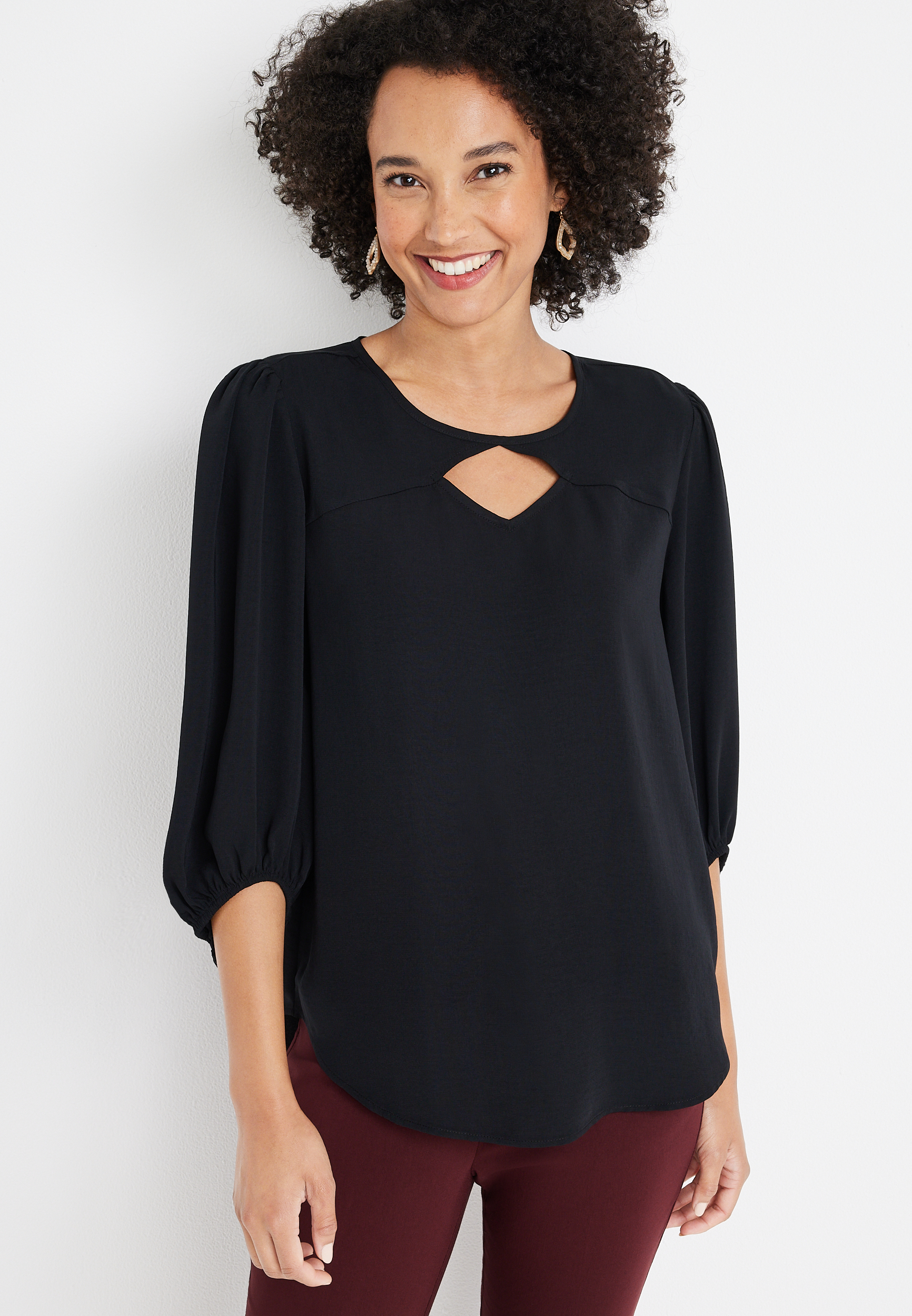 Solid Cut Out Peasant Blouse | maurices