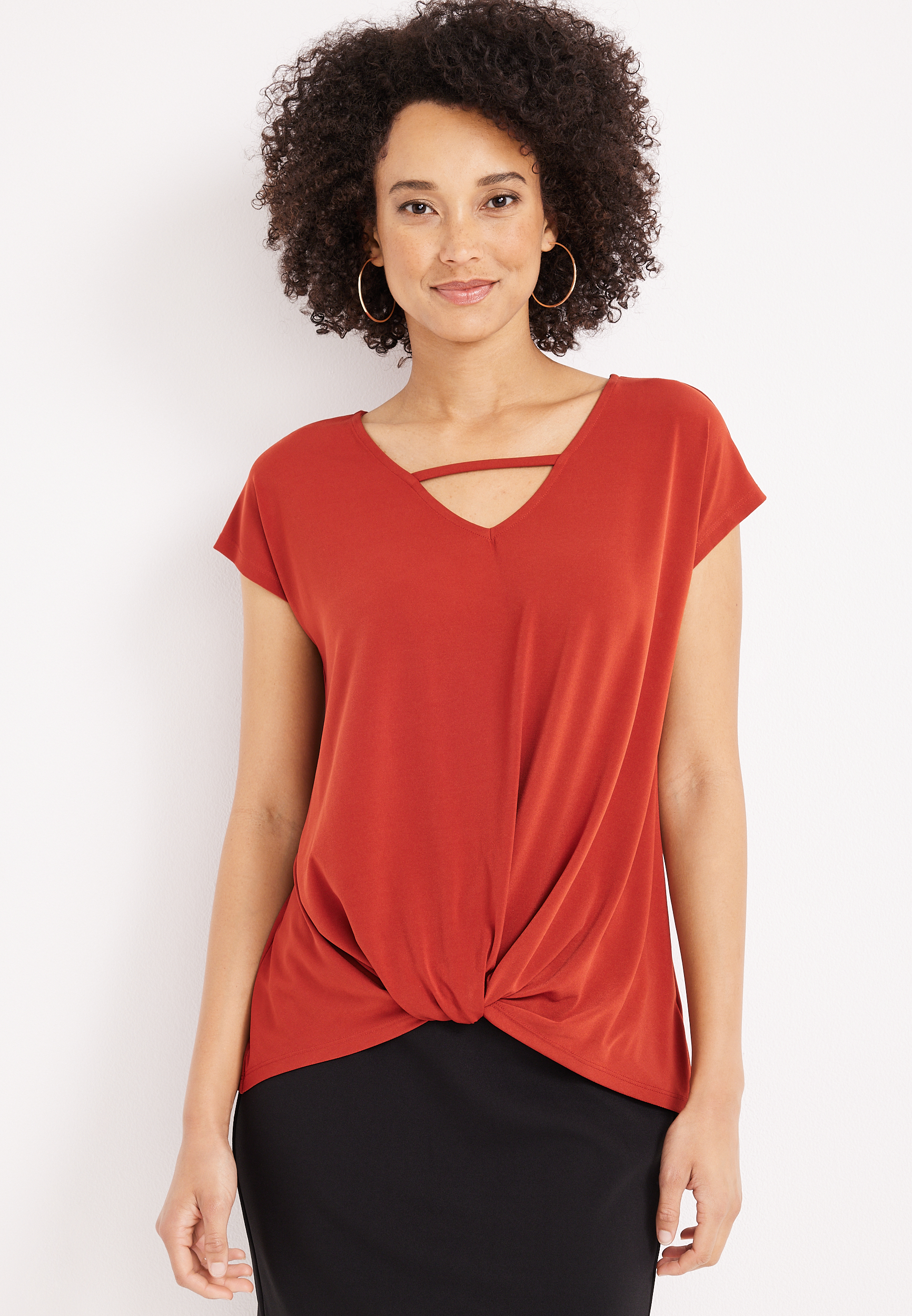 Solid Front Knot Blouse | maurices