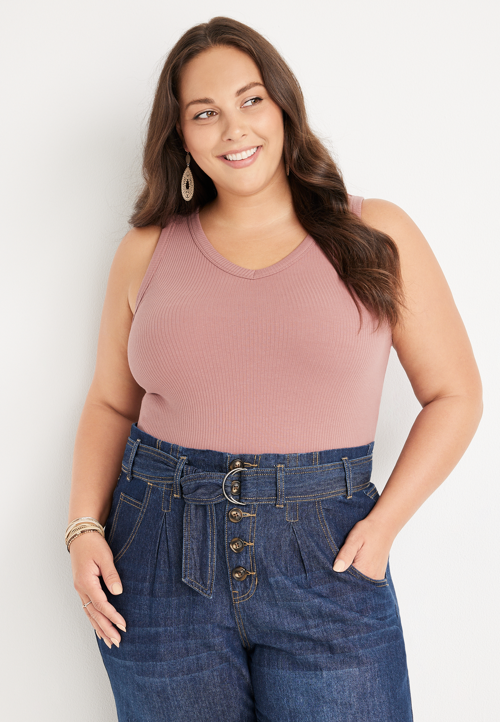 Plus Size Solid Ribbed V Neck Tank Top | maurices