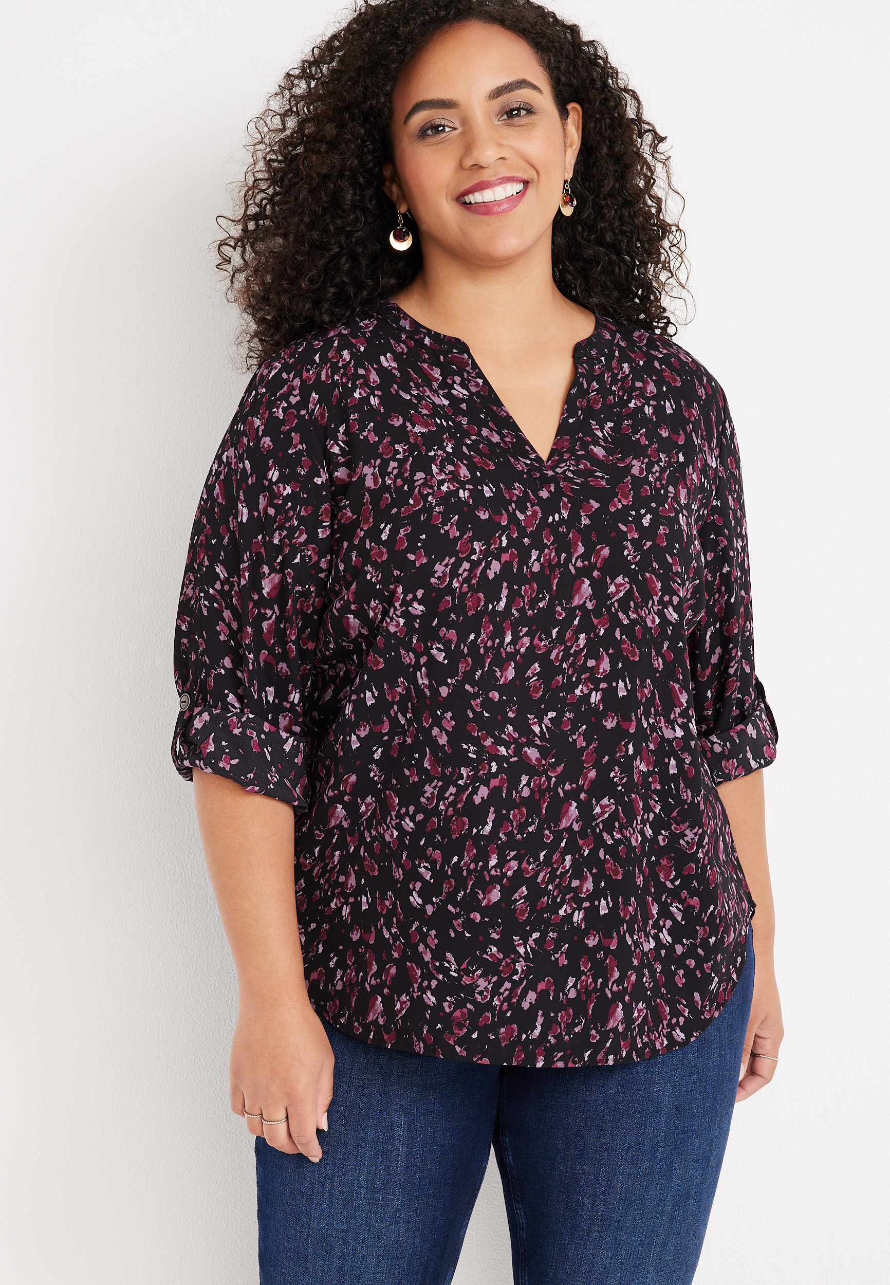 Plus Size Atwood 3 4 Sleeve Popover Blouse Maurices