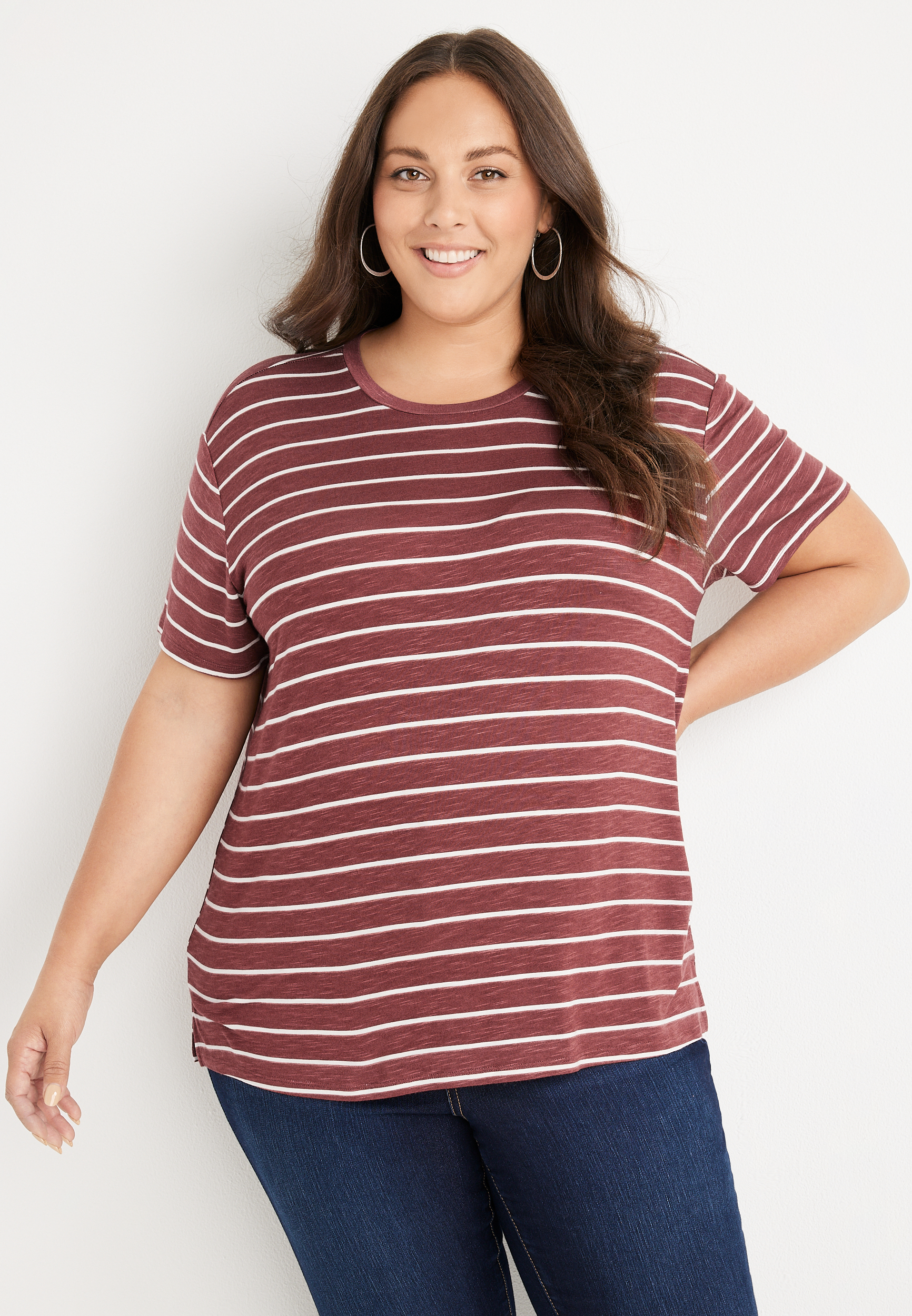 Plus Size 24/7 Flawless Striped Boyfriend Crop Tee | maurices