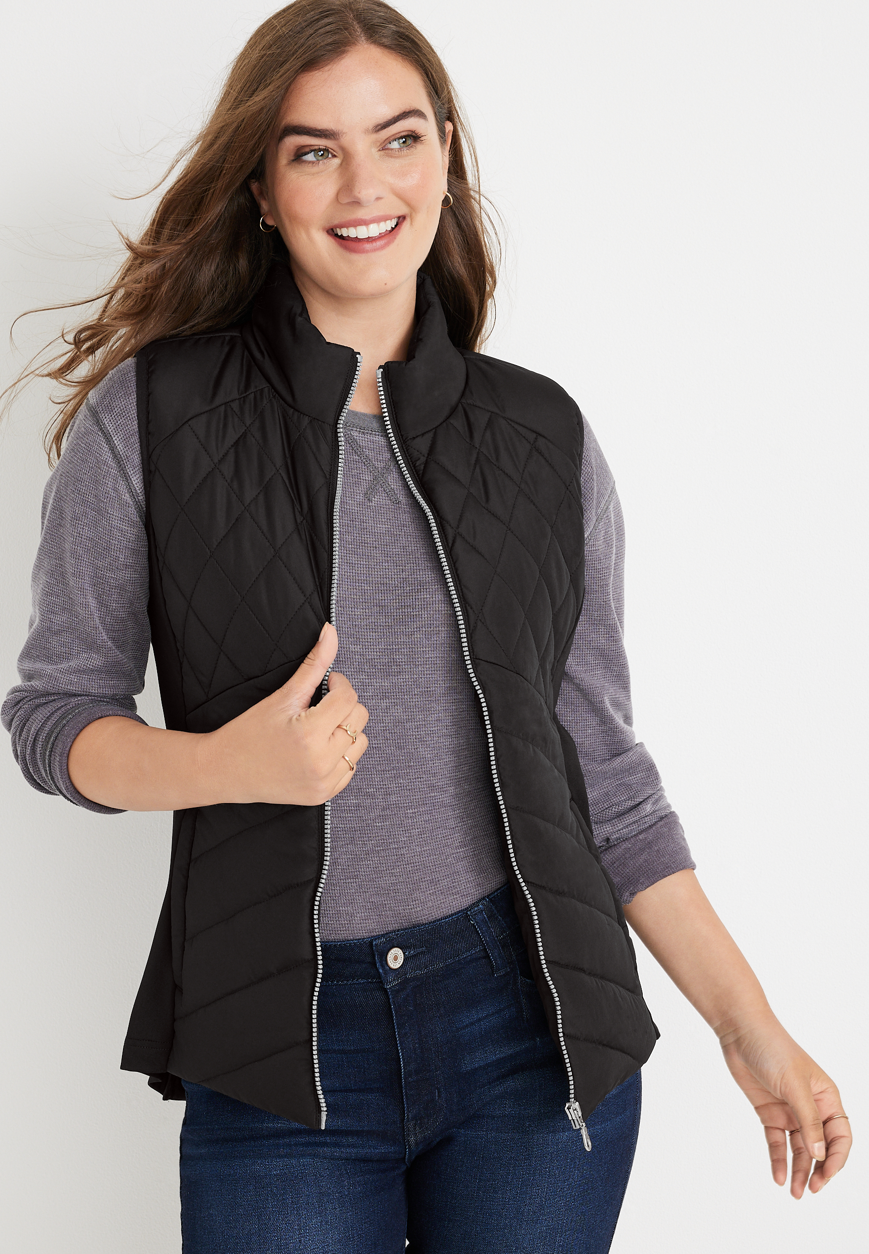 Solid Zipper Front Vest | maurices