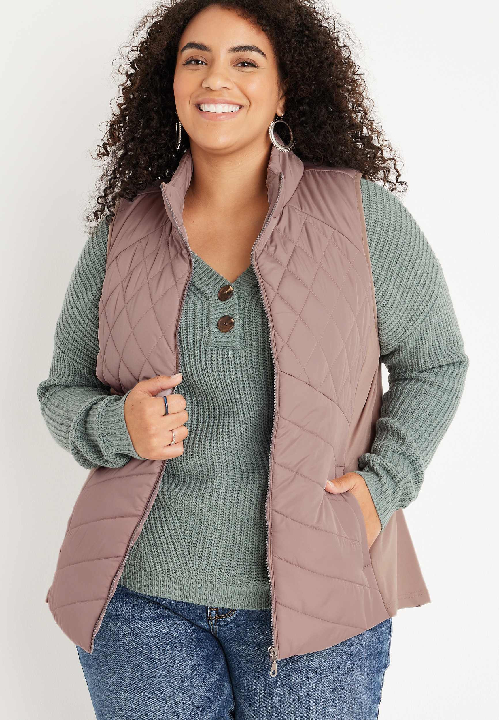 Plus Size Solid Zipper Front Vest | maurices