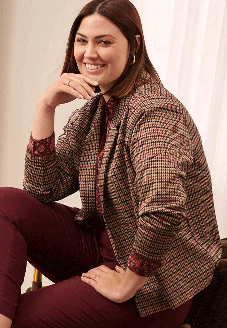 Plus Size Cropped Plaid Blazer Maurices