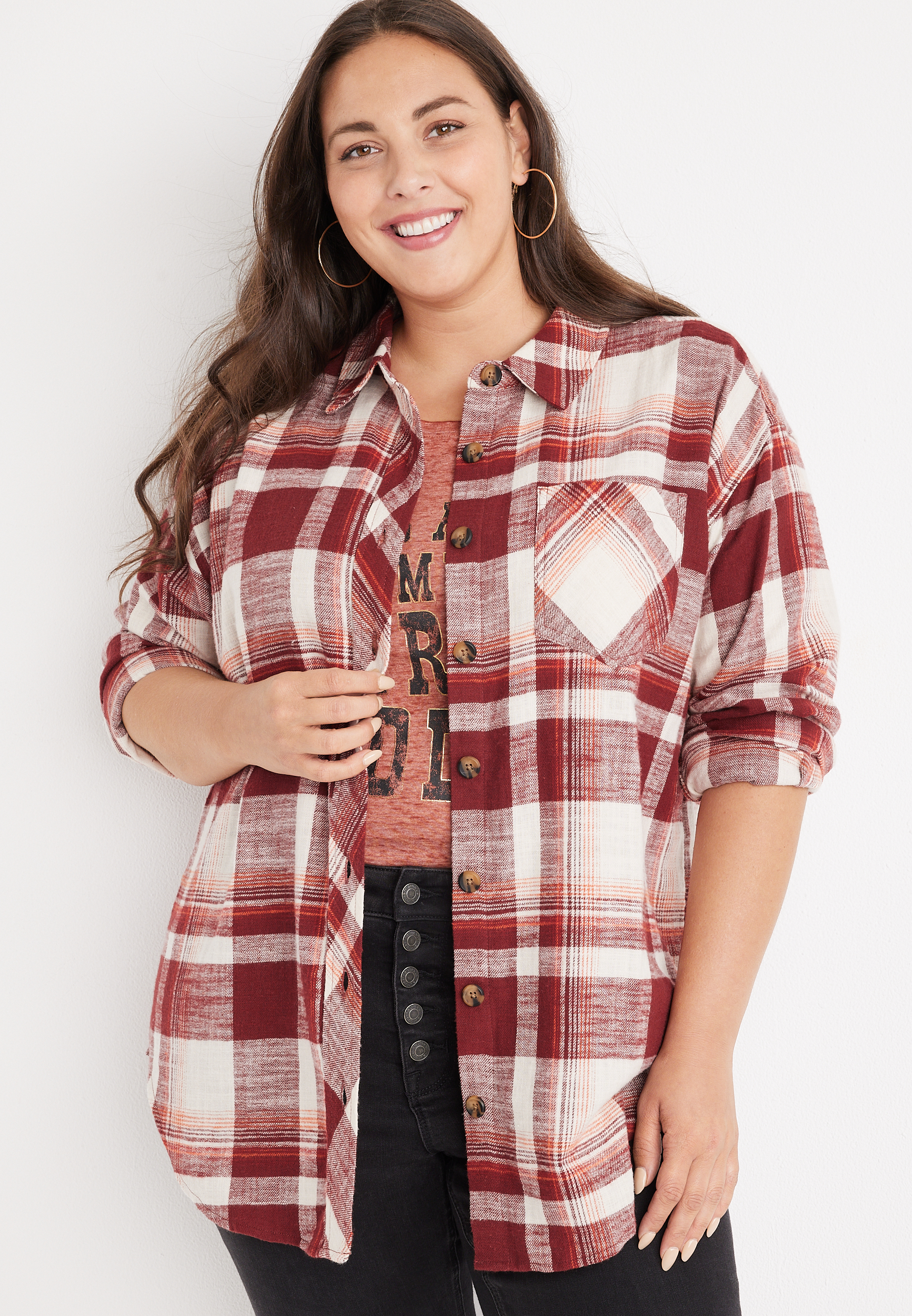 Plus Size Cabin Plaid Boyfriend Button Down Shirt | maurices