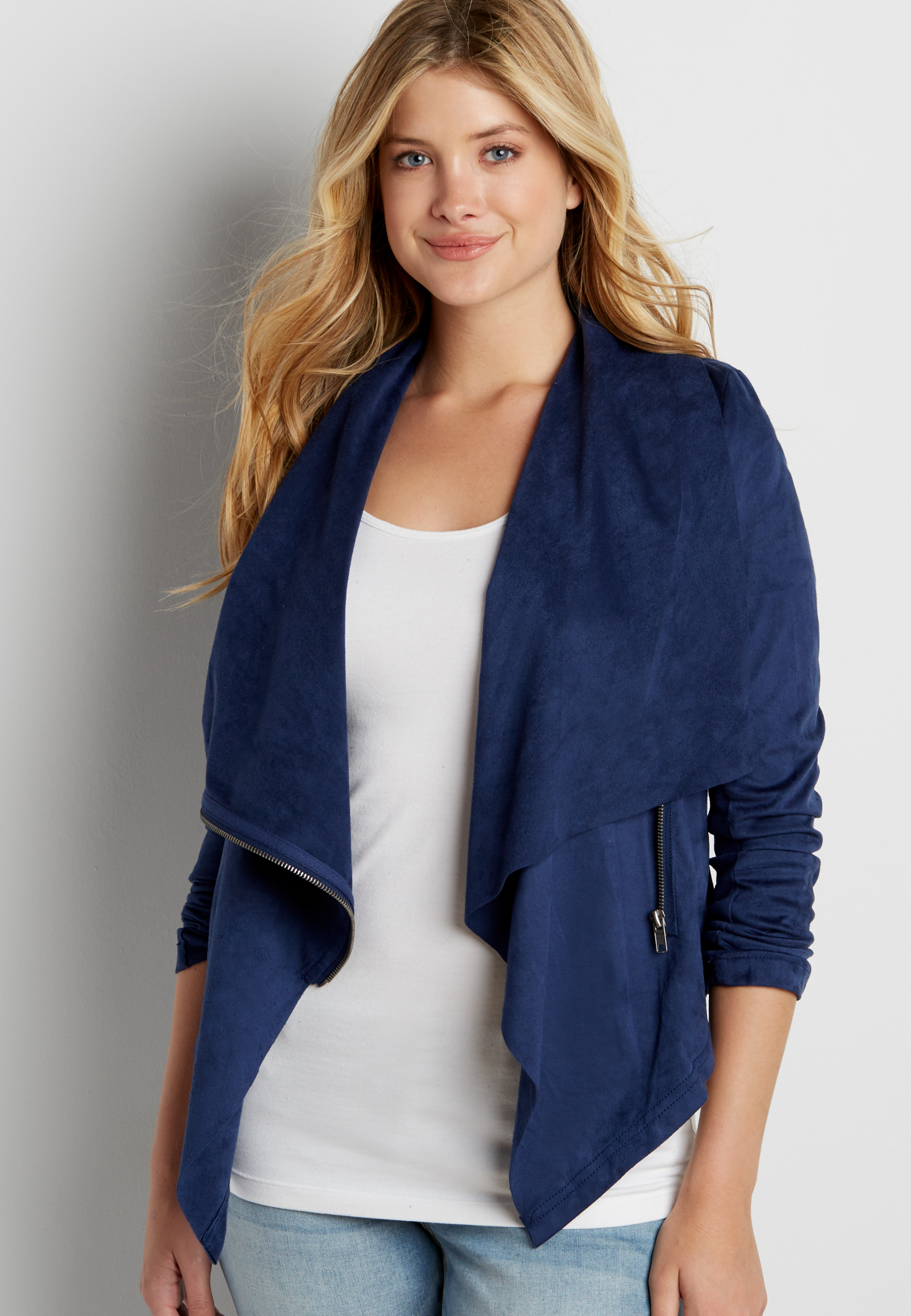 Vigoss® faux suede asymmetrical jacket | maurices