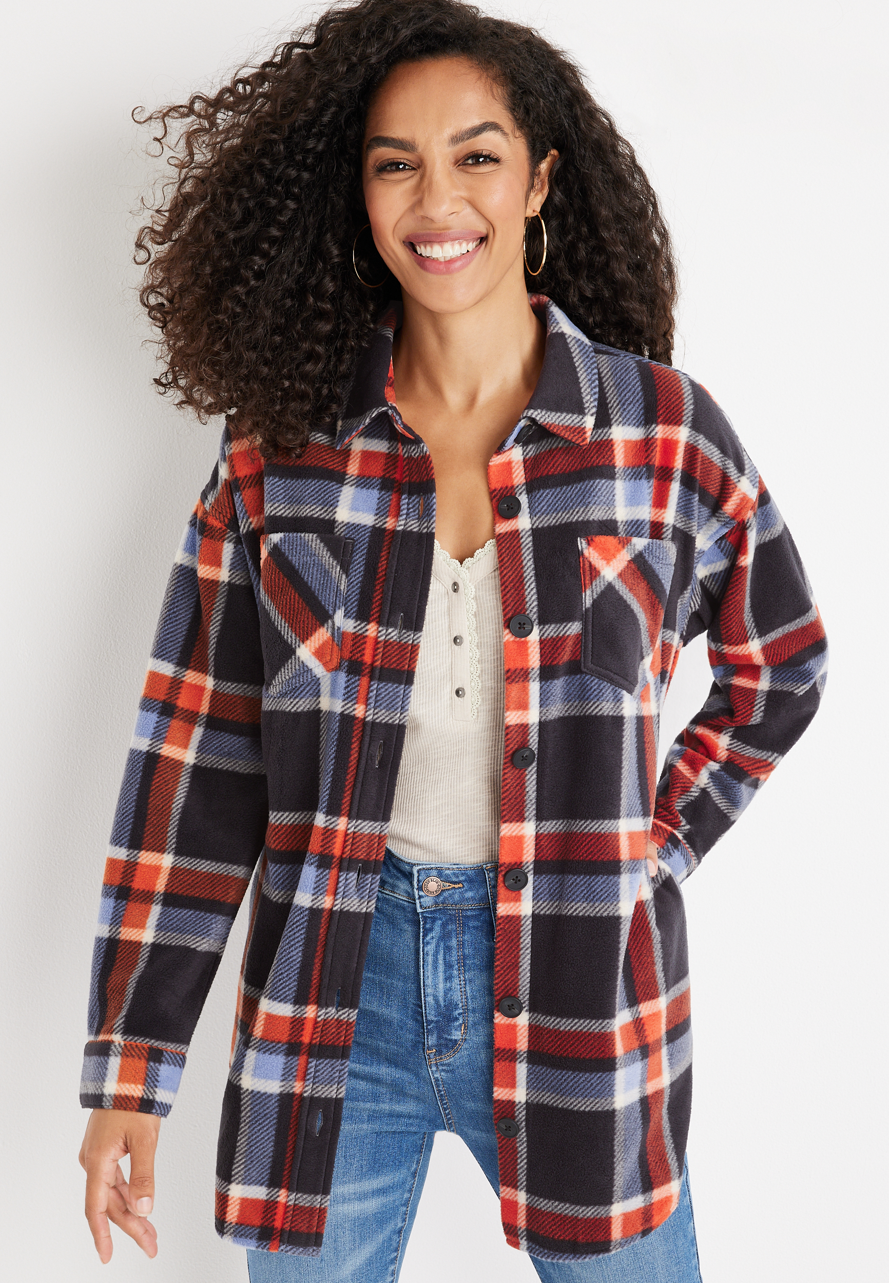 Plaid Fleece Shacket | maurices