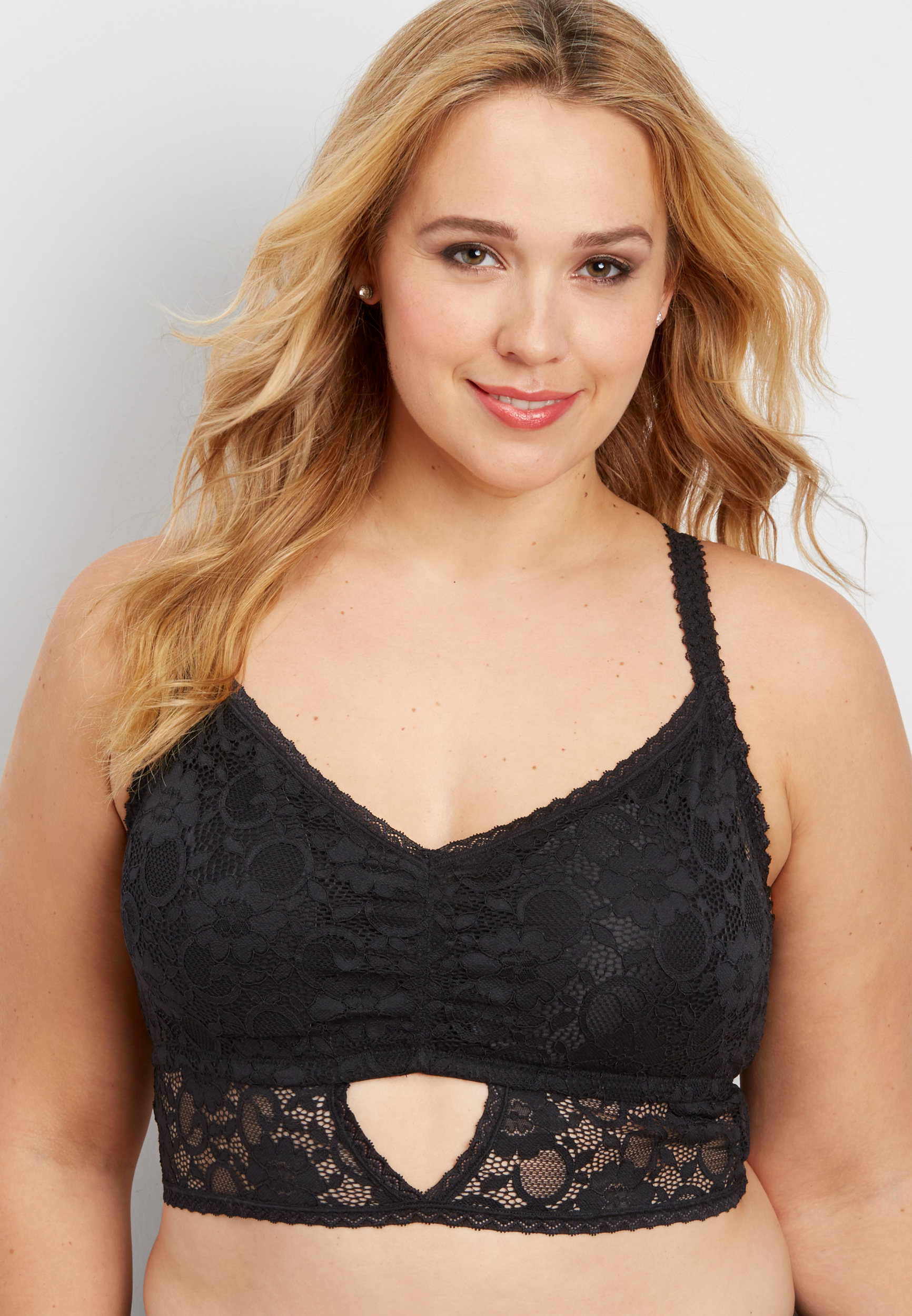 Plus Size Lace Racerback Bralette With Peek A Boo Front Maurices