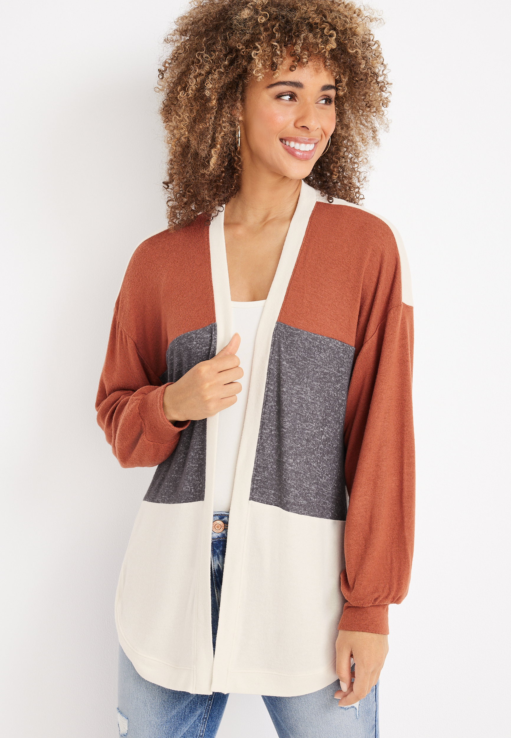 Orange Colorblock Cardigan | maurices