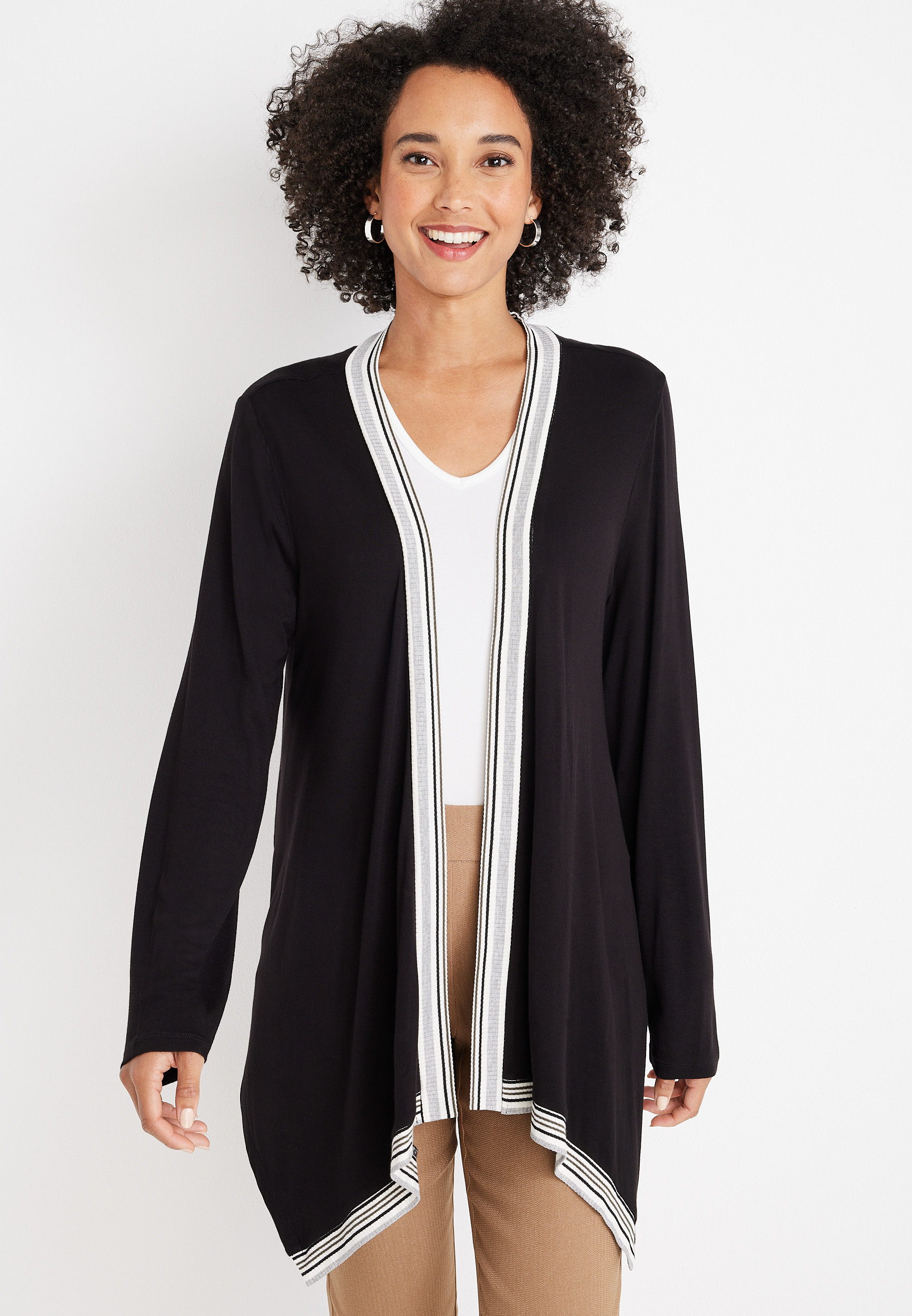 Striped Trim Waterfall Cardigan | maurices