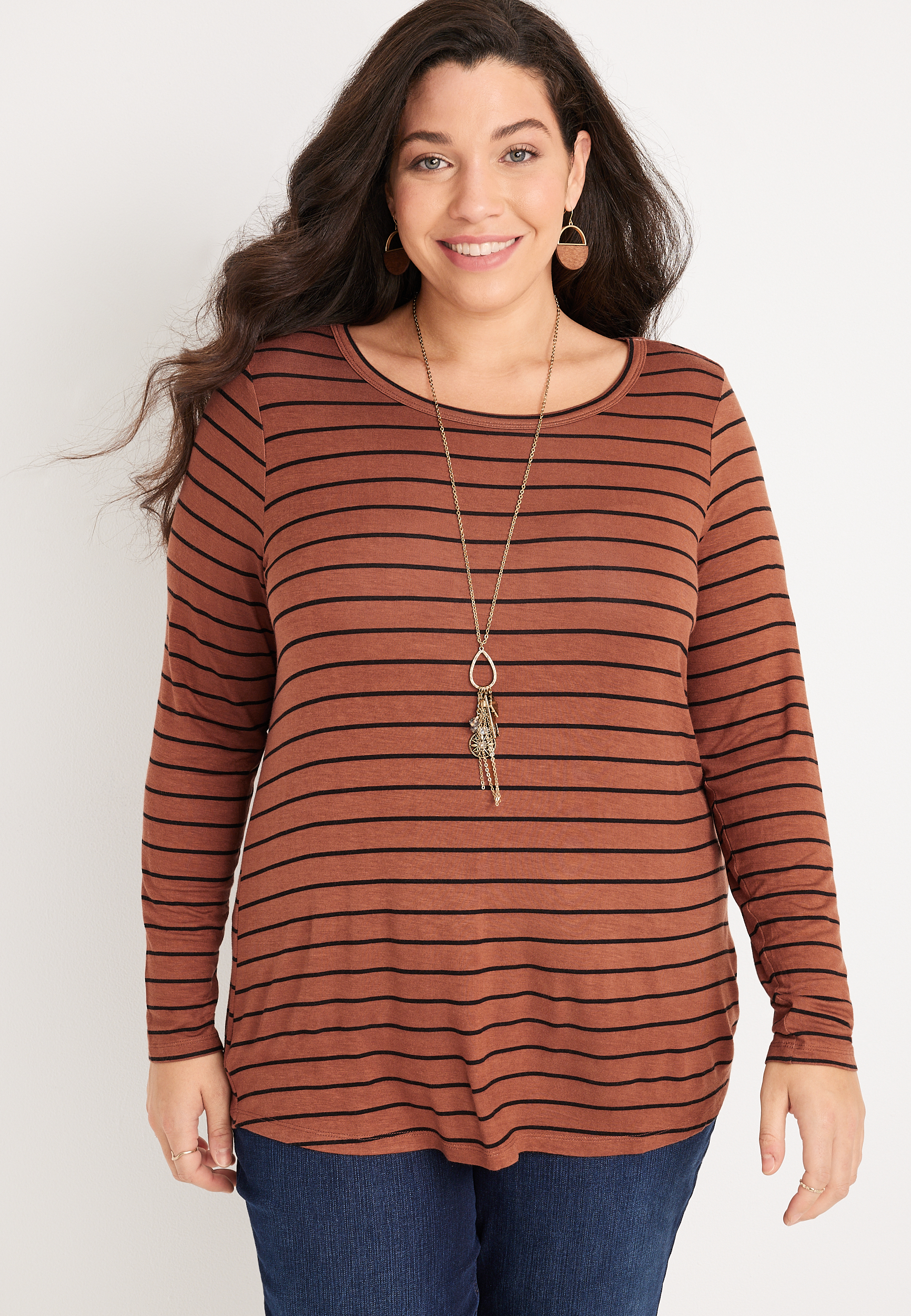 Plus Size 24/7 Flawless Striped Crew Neck Tee | maurices