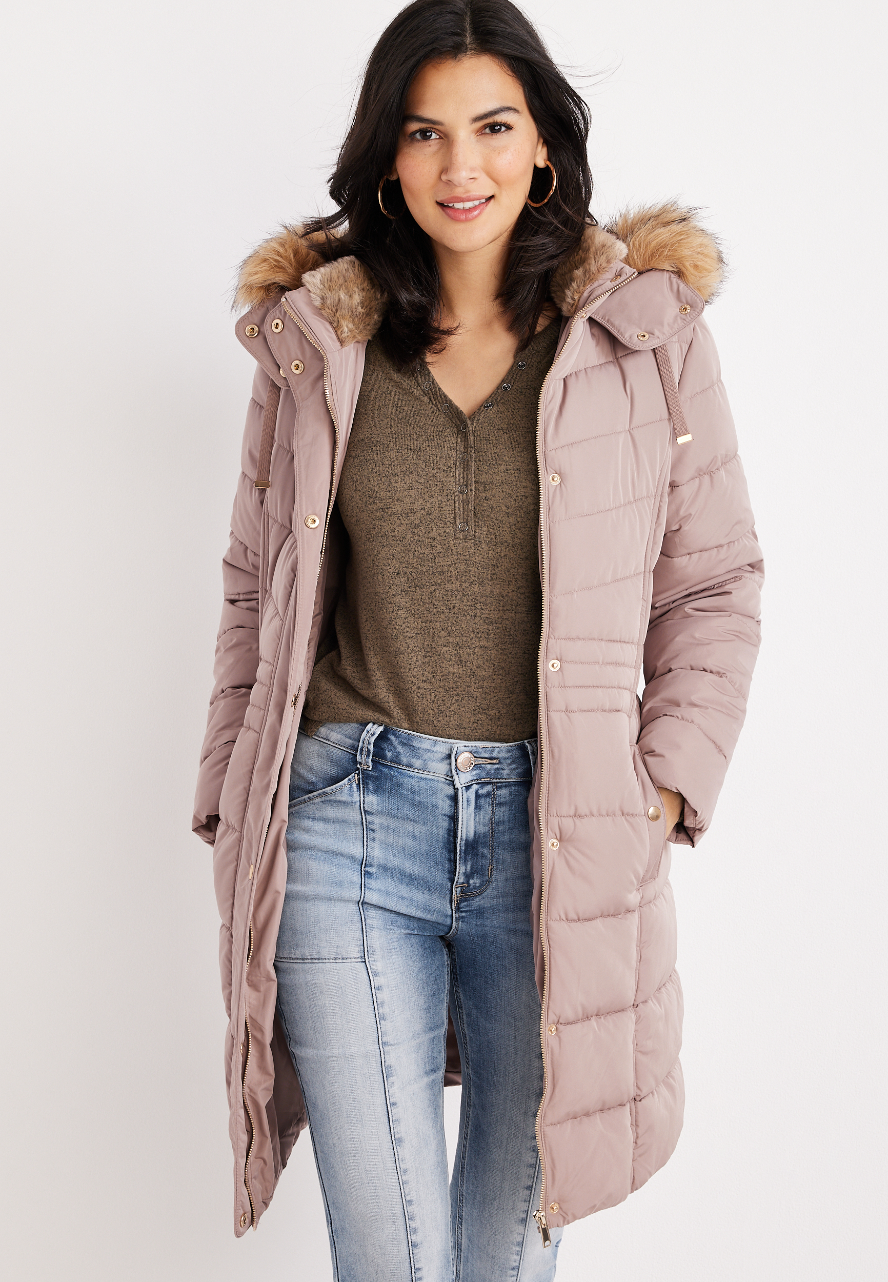 Faux Fur Hood Puffer Coat | maurices