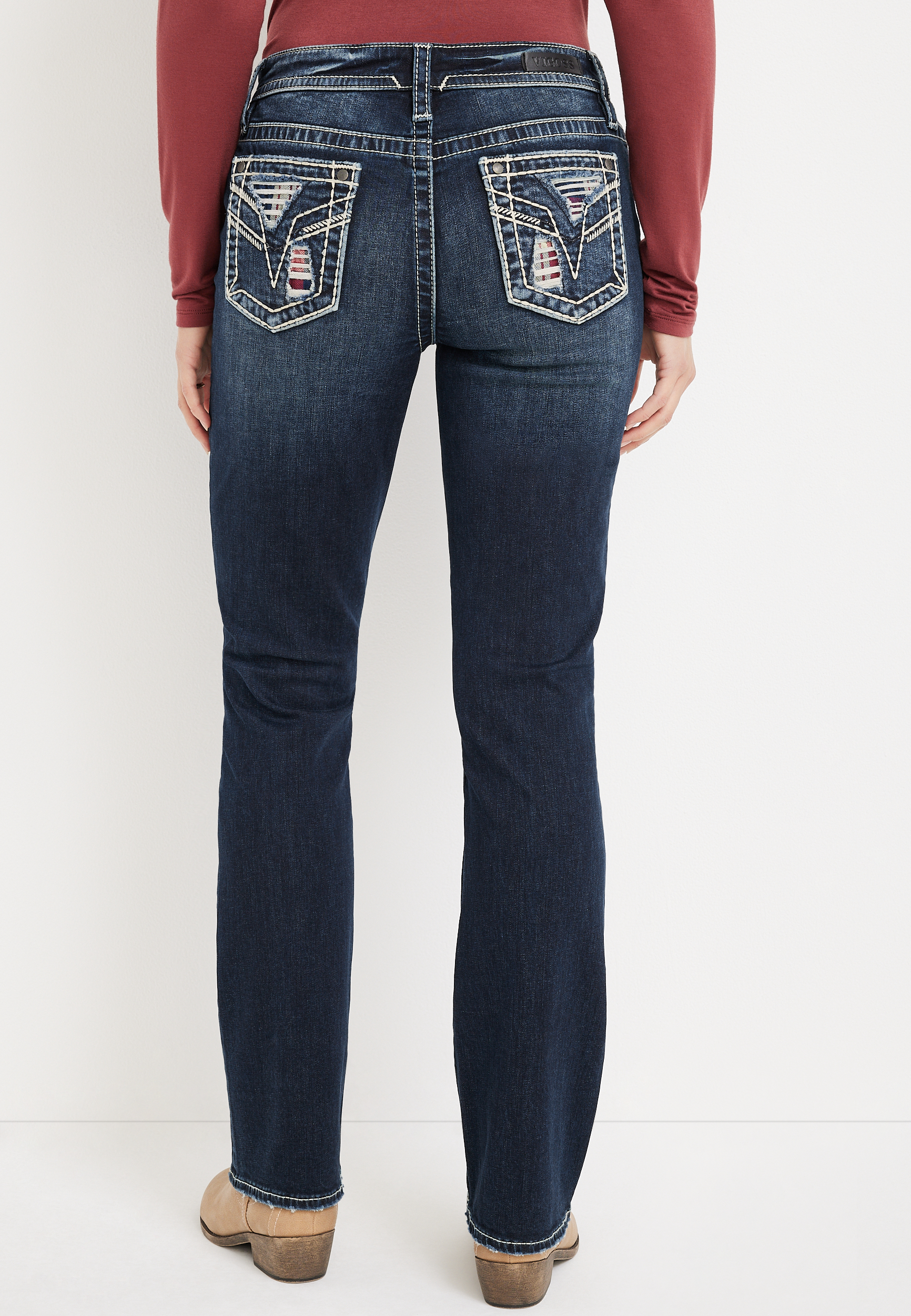Vigoss® Slim Boot Heritage Mid Rise Plaid Pocket Jean | maurices