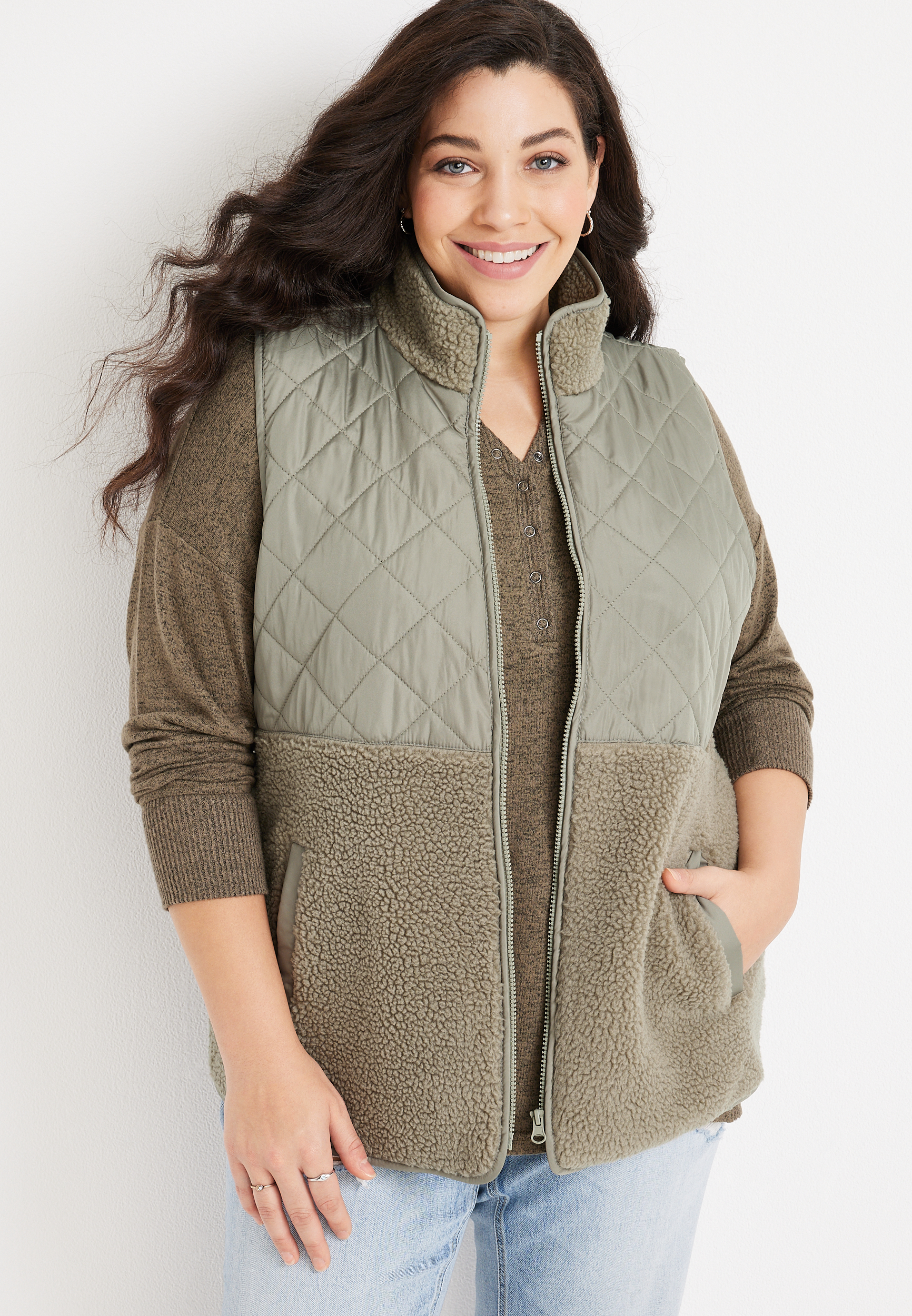 Plus Size Sherpa Quilted Vest | maurices