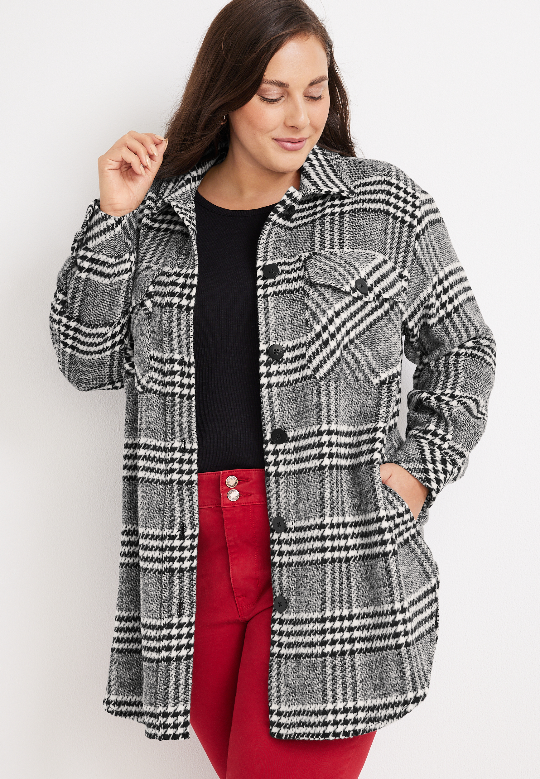 Plus Size Black Plaid Shacket | maurices