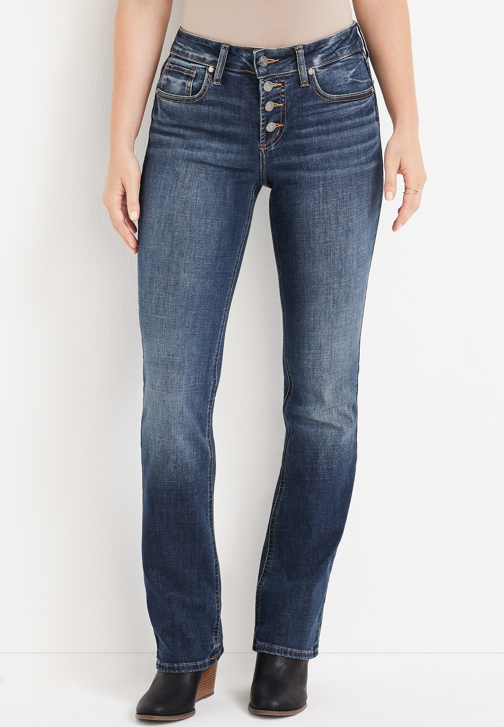 Silver Jeans Co.® Suki Slim Boot Button Fly Curvy Mid Rise Jean | maurices