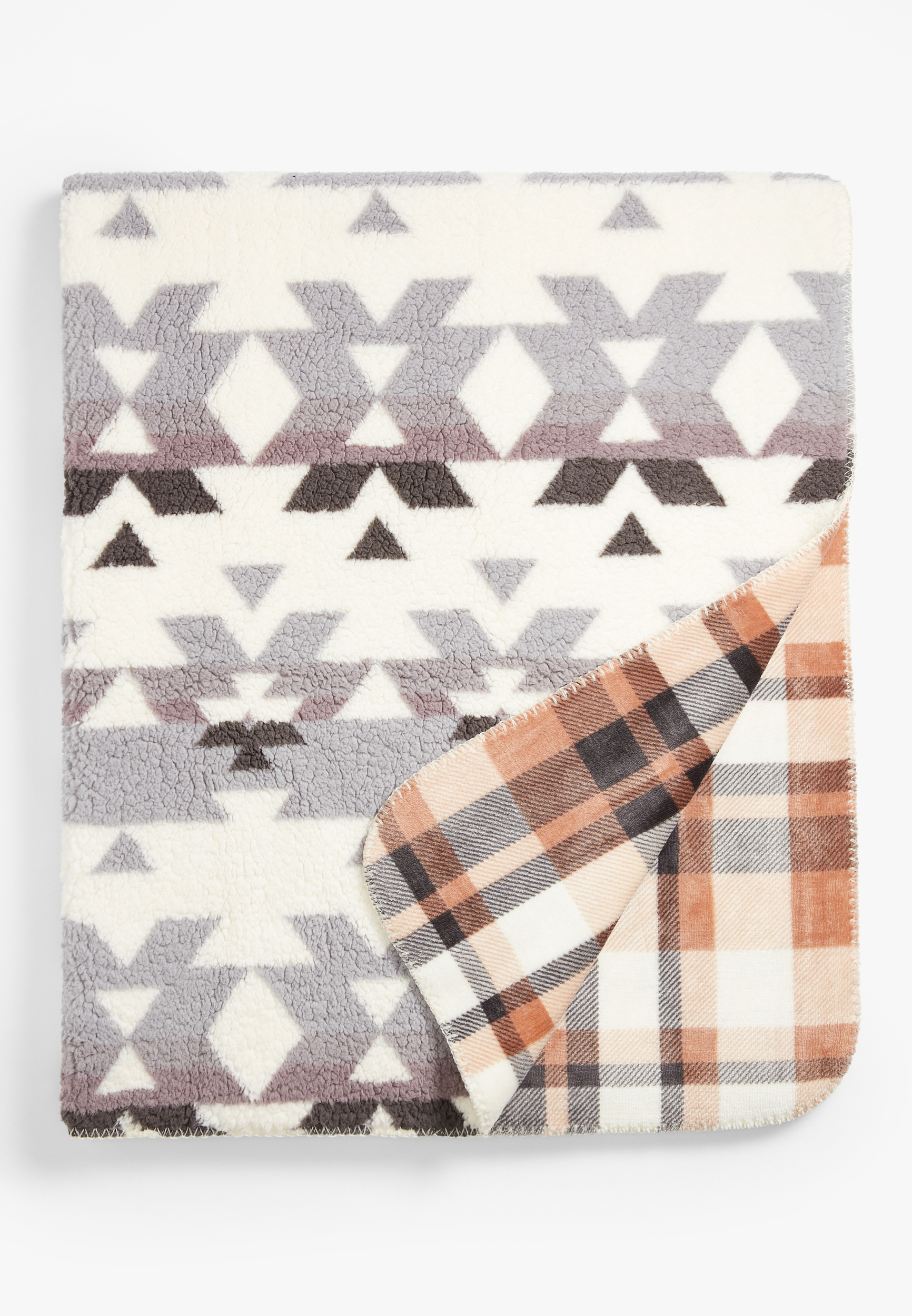 Geo Plaid Fleece Sherpa Throw Blanket | maurices